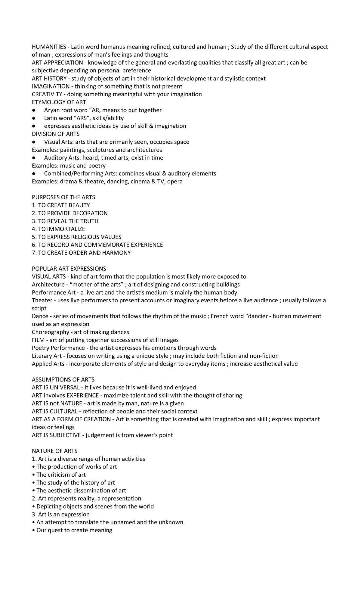 ARTA Reviewer - HUMANITIES - Latin word humanus meaning refined ...