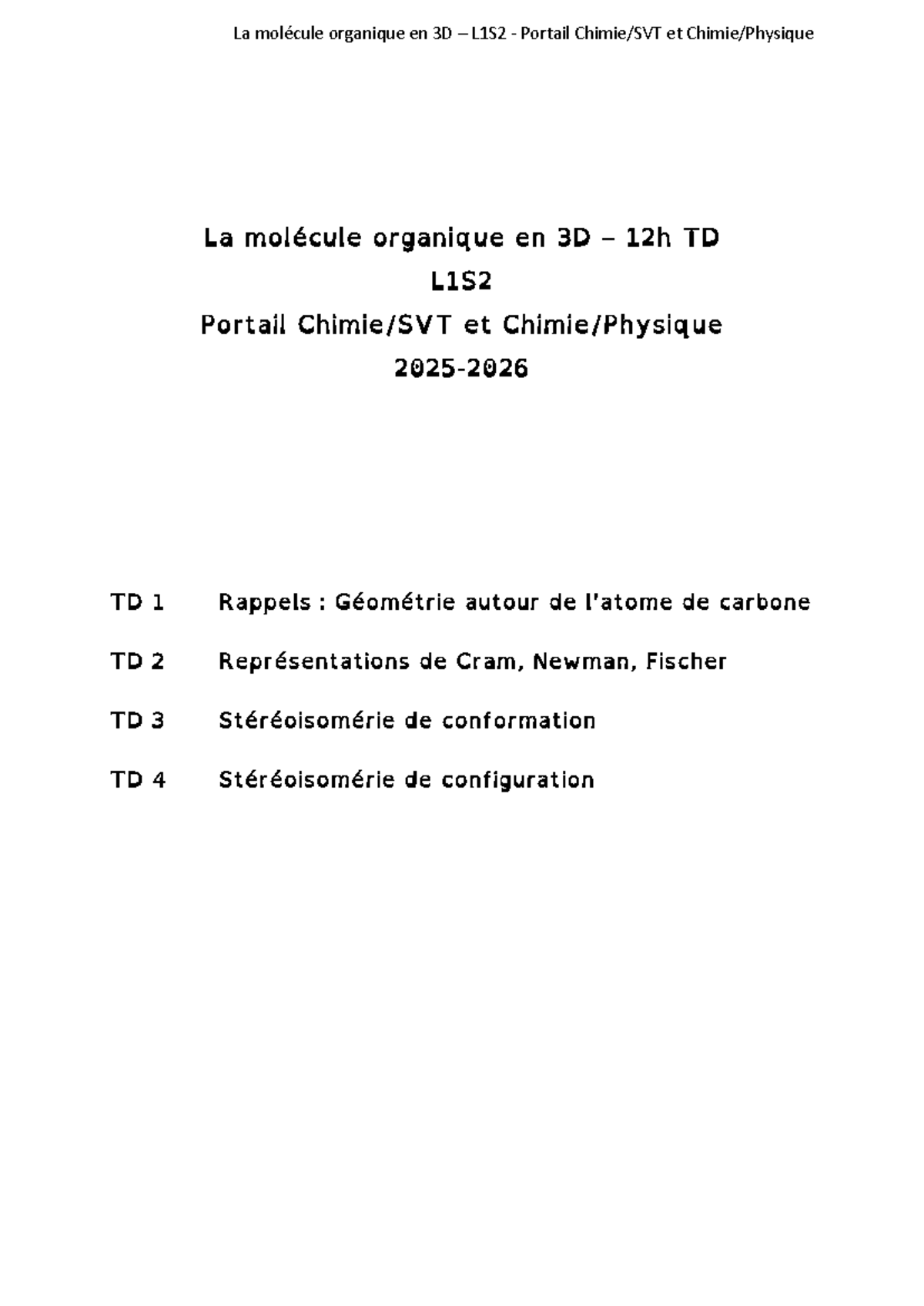 TD La molécule organique en 3D L1S2 Portail 2025-26 - Studocu