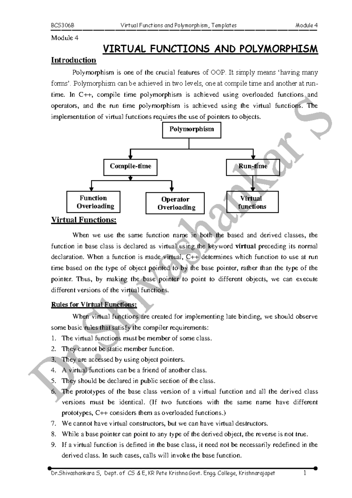 BCS306B - Module 4 - Yc8tx8tx7tz7rz7rx8tc8txt8c - Module 4 VIRTUAL FUNCTIONS AND POLYMORPHISM ...
