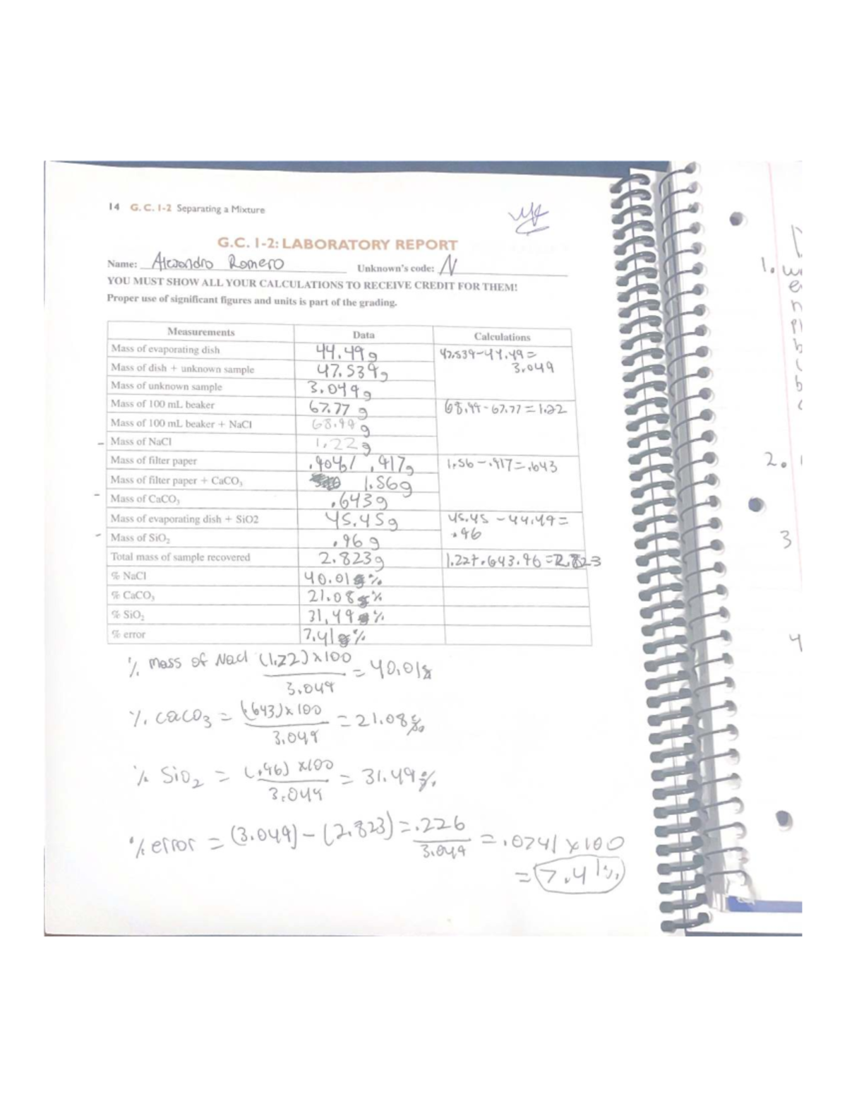 G.C. LAB REPORT 2: Separating a Mixture - Calculations & Data Analysis ...