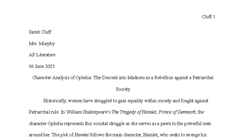AP Literature: Character Analysis of Ophelia's Madness in Hamlet - Studocu