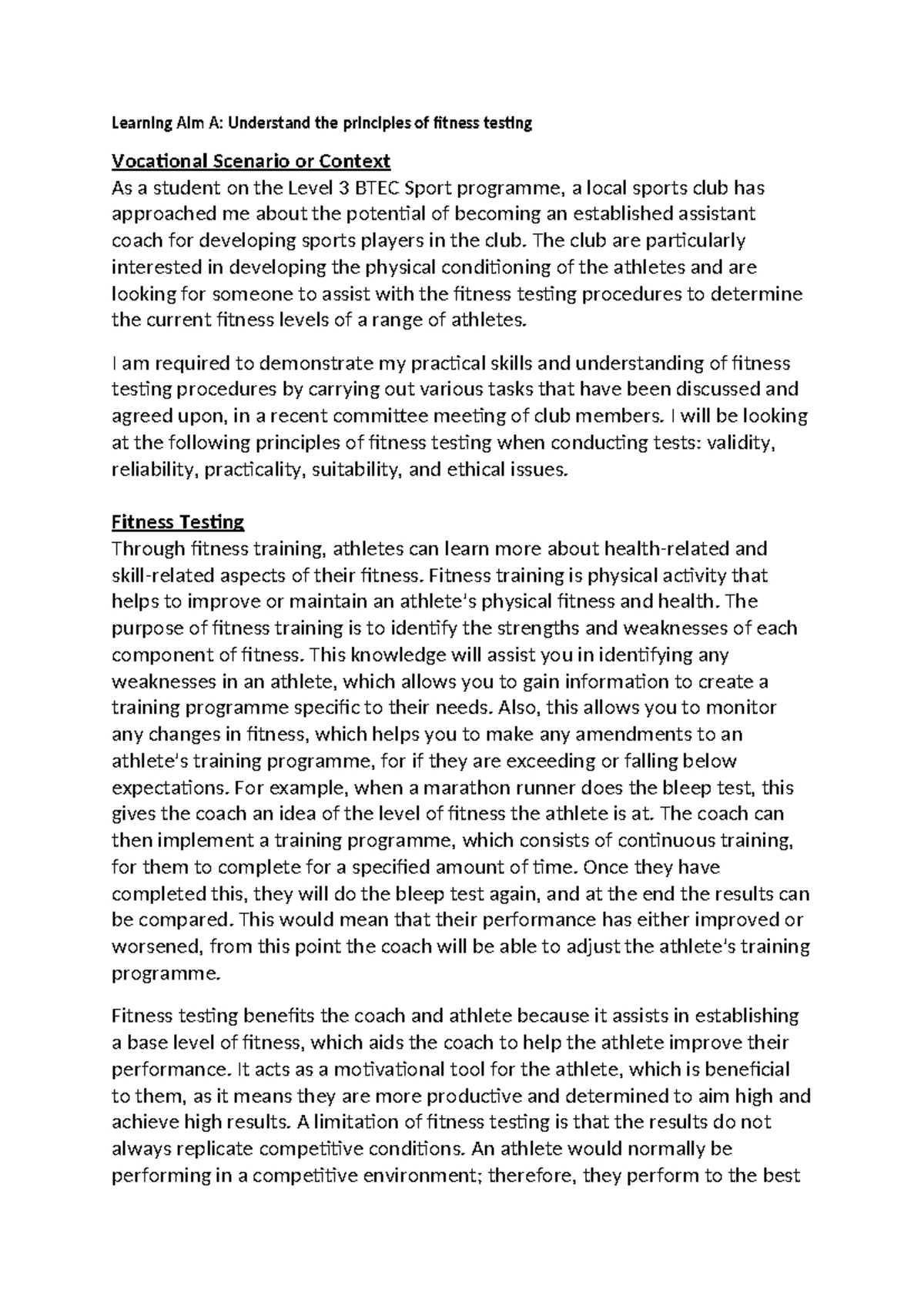 Exam Report for Nadia Kang - BTEC Sport (31525H) Unit 2 Analysis - Studocu