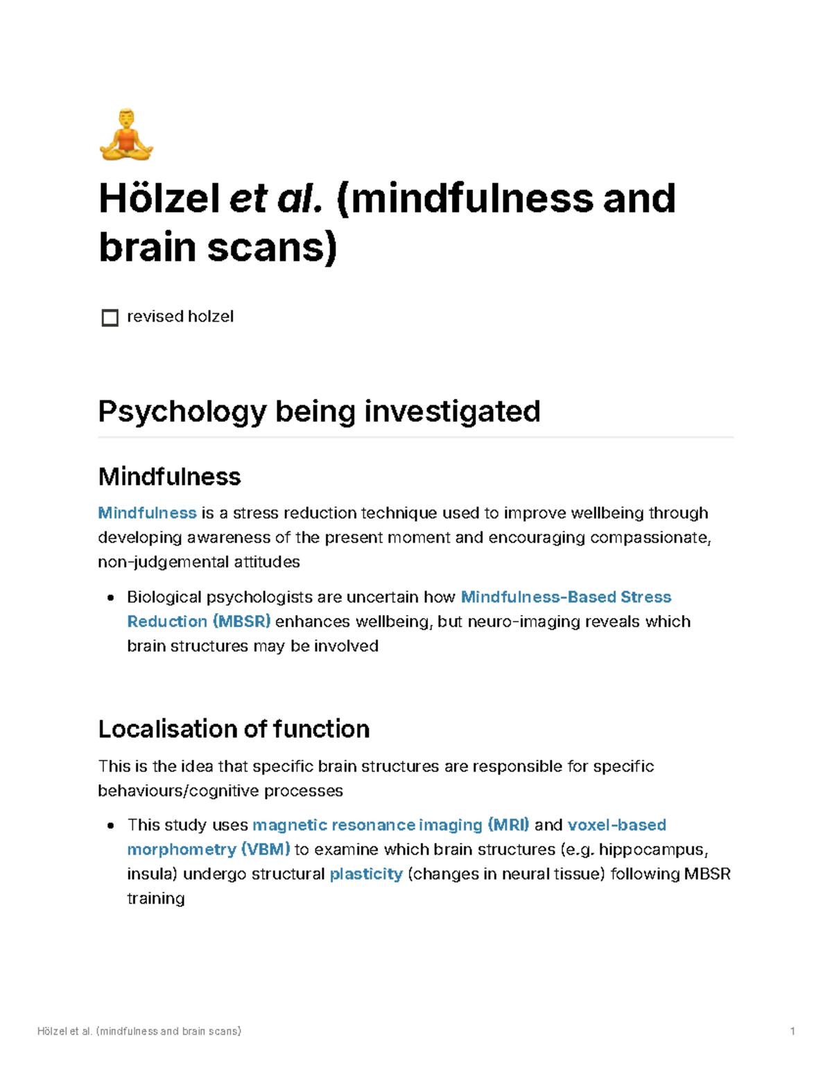 CIE 9990 Mindfulness & Brain Scans: Holzel et al. Study Insights - Studocu