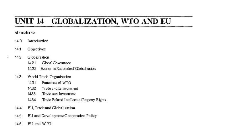 Unit 14: Globalization, WTO, and EU - Key Concepts and Insights - Studocu
