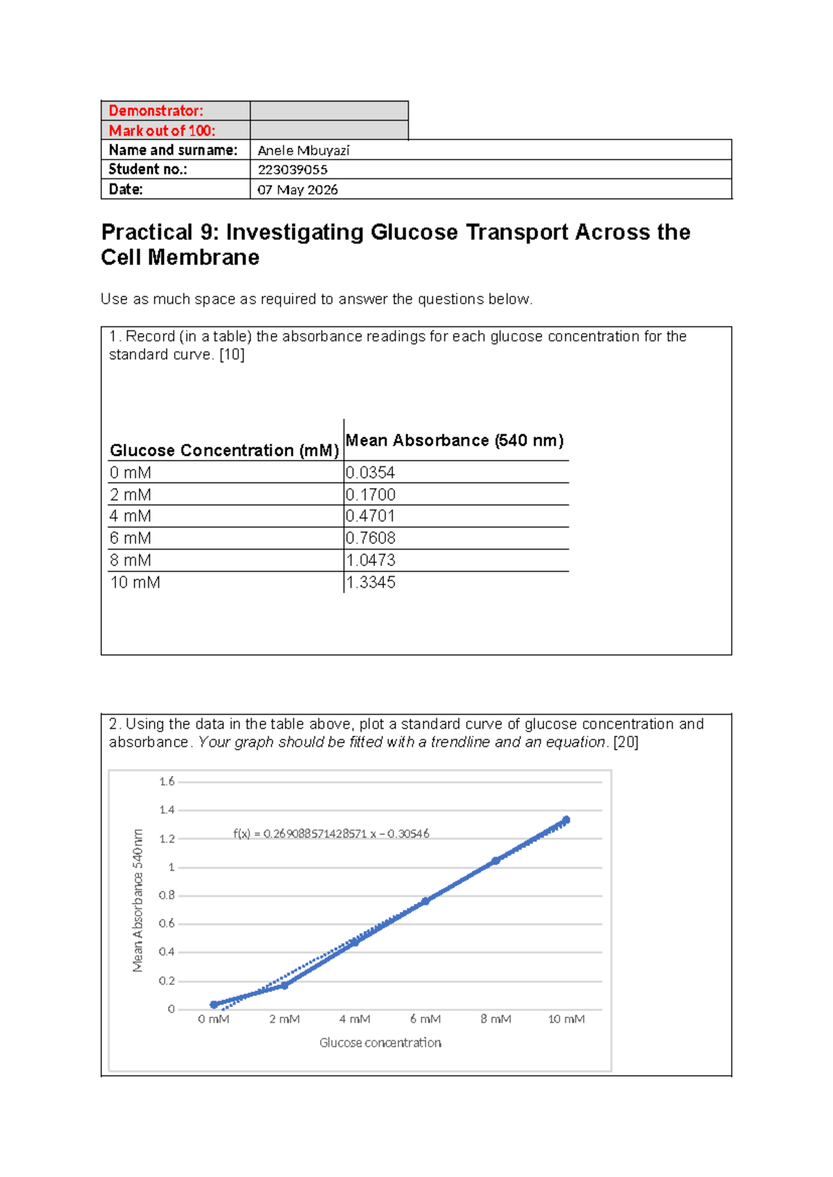 BIOL345 Practical 9: Glucose Transport Across Cell Membrane - Studocu