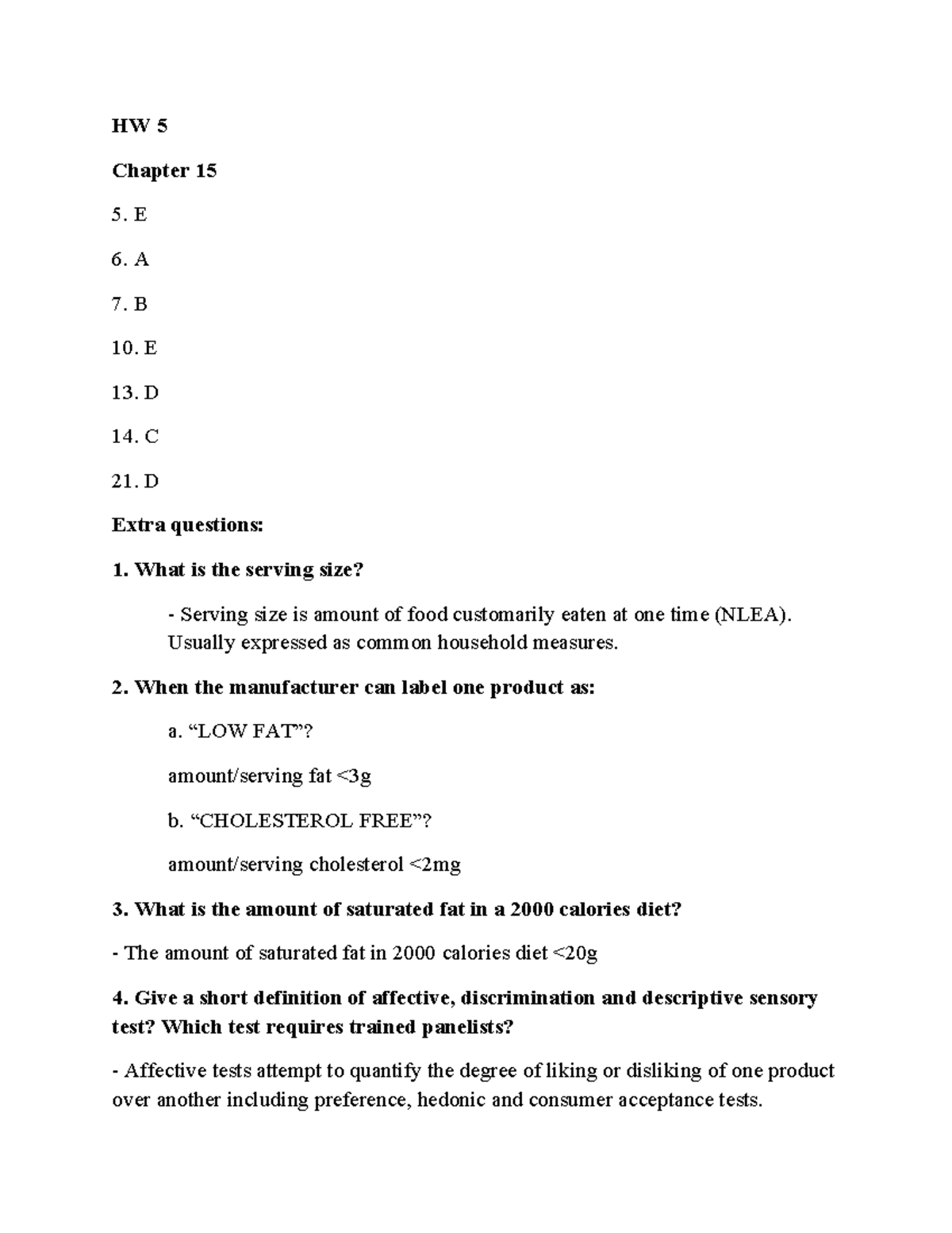 HW 5 Chapter 15: Extra Questions & Answers on Sensory Tests - Studocu