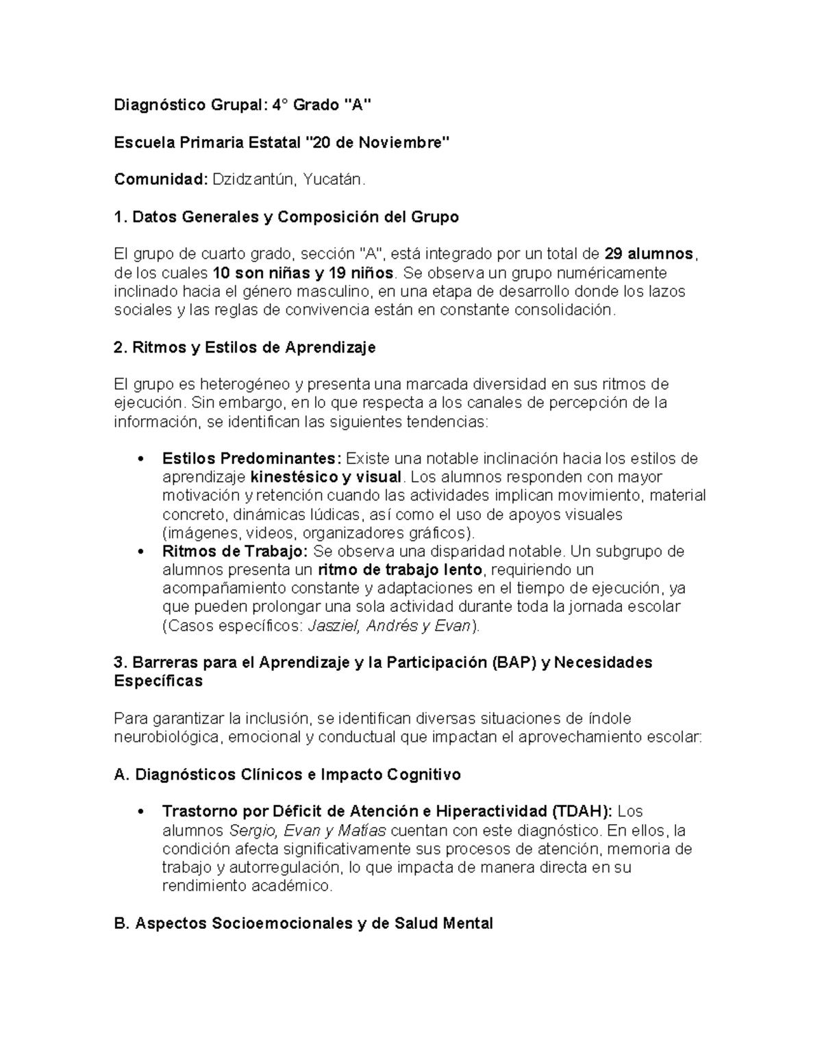 Diagnóstico Grupal: Análisis de Cuarto Grado - Dzidzantún, Yucatán ...