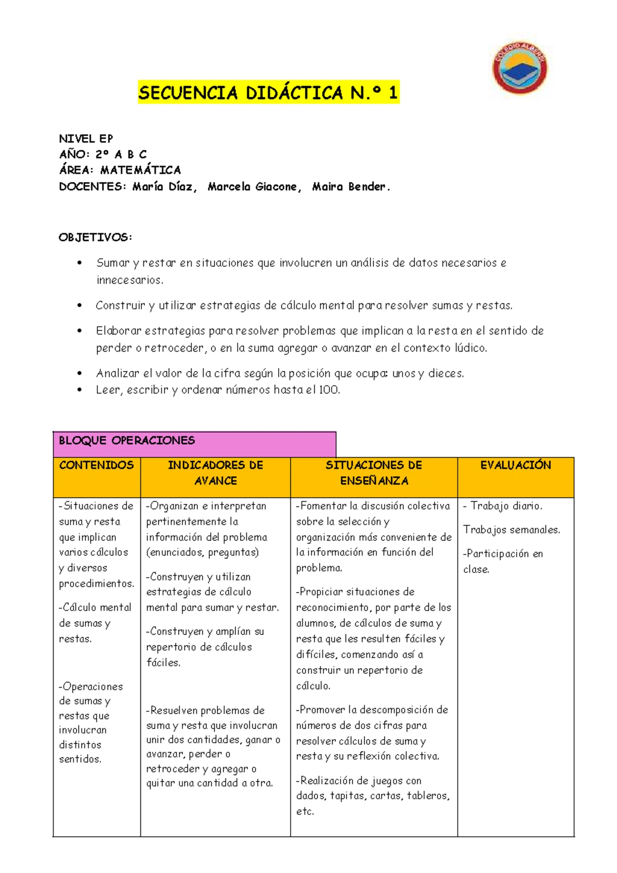 Secuencia de matemática. Sentido de la suma y la resta - DISTRITO SALTO ...