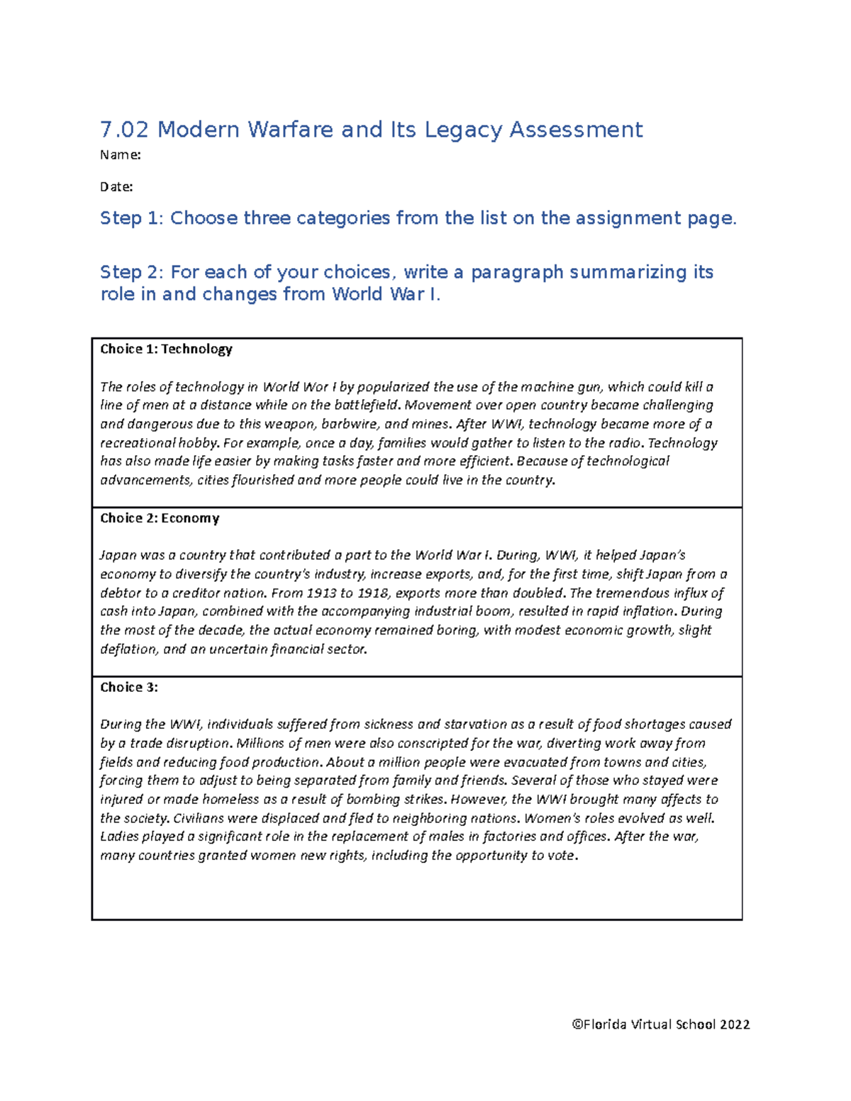 Modern Warfare and Its Legacy Assessment (7.02) - Studocu