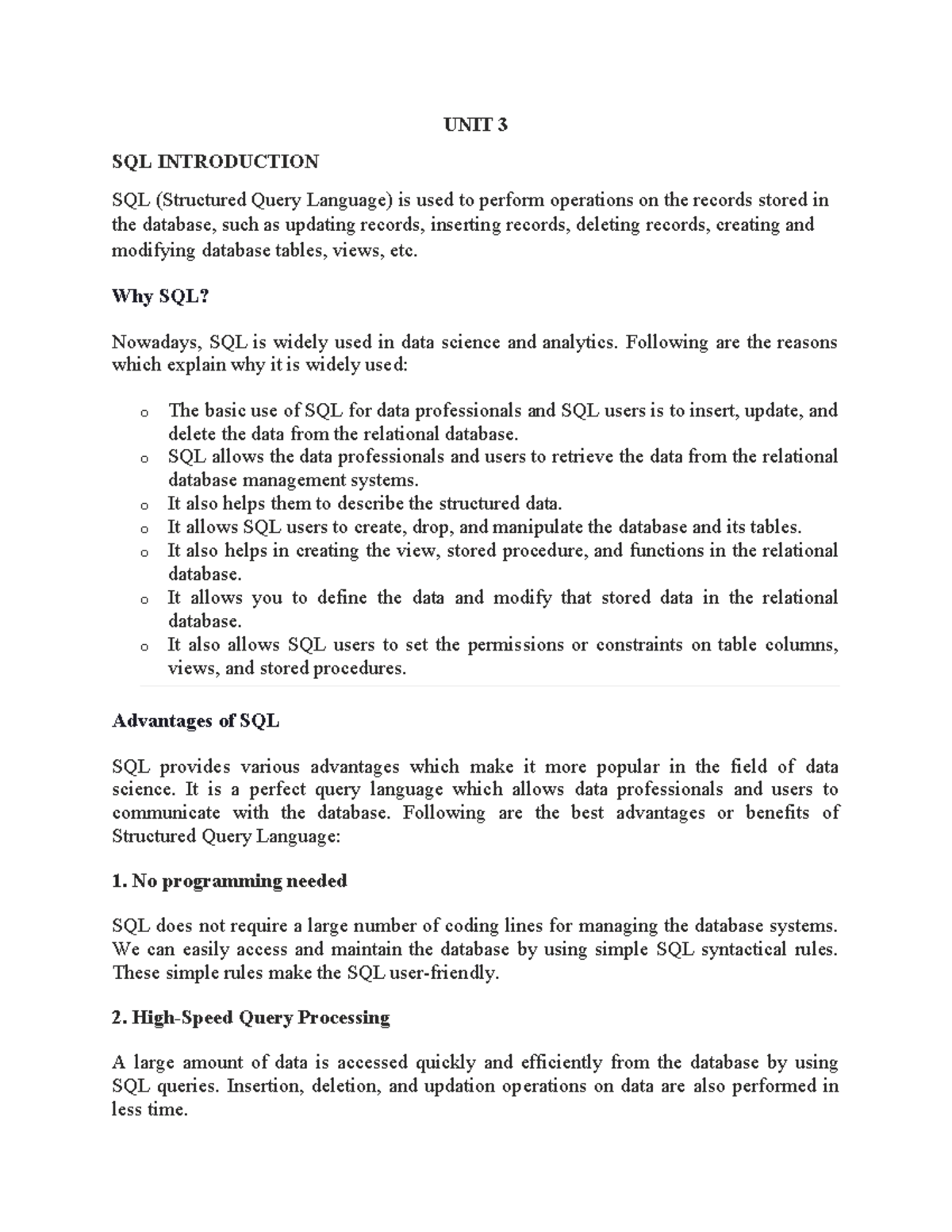 FSWD UNIT 3: SQL Basics, Commands, and JDBC Connection Guide - Studocu