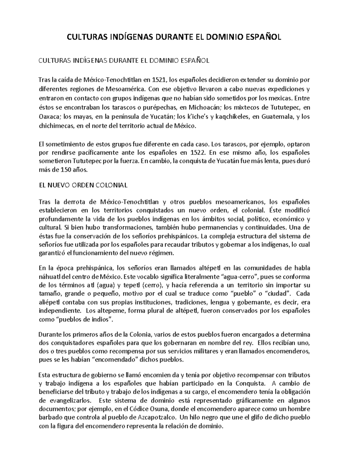 Culturas Indígenas y el Nuevo Orden Colonial en Mesoamérica (HIST 101 ...