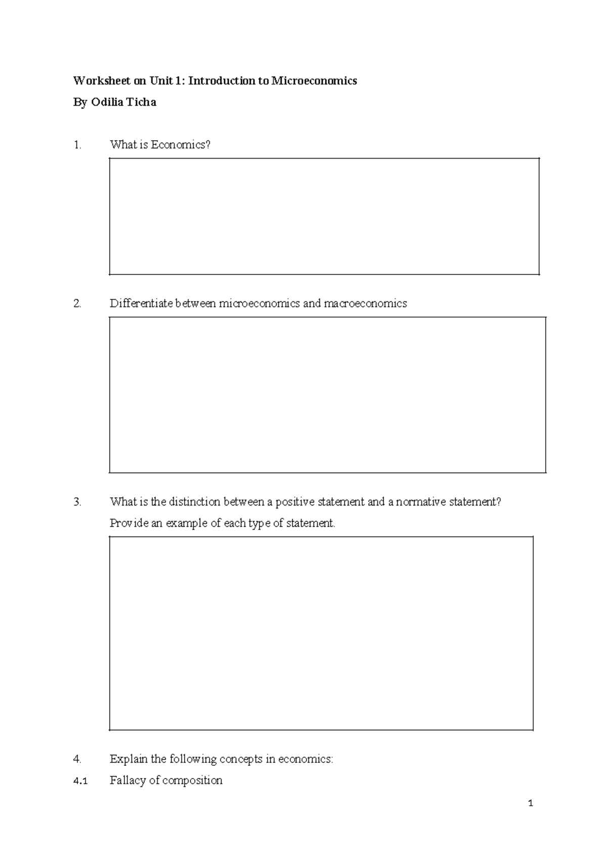 Unit 1 Worksheet: Intro to Microeconomics Concepts & PPC Analysis - Studocu