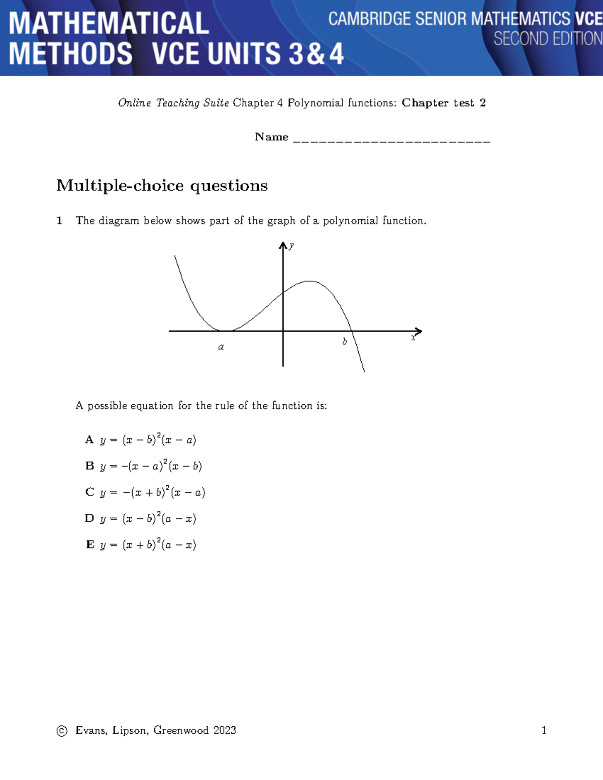 Chapter 4 Polynomial Functions Test 2 - Practice Assessment - Studocu