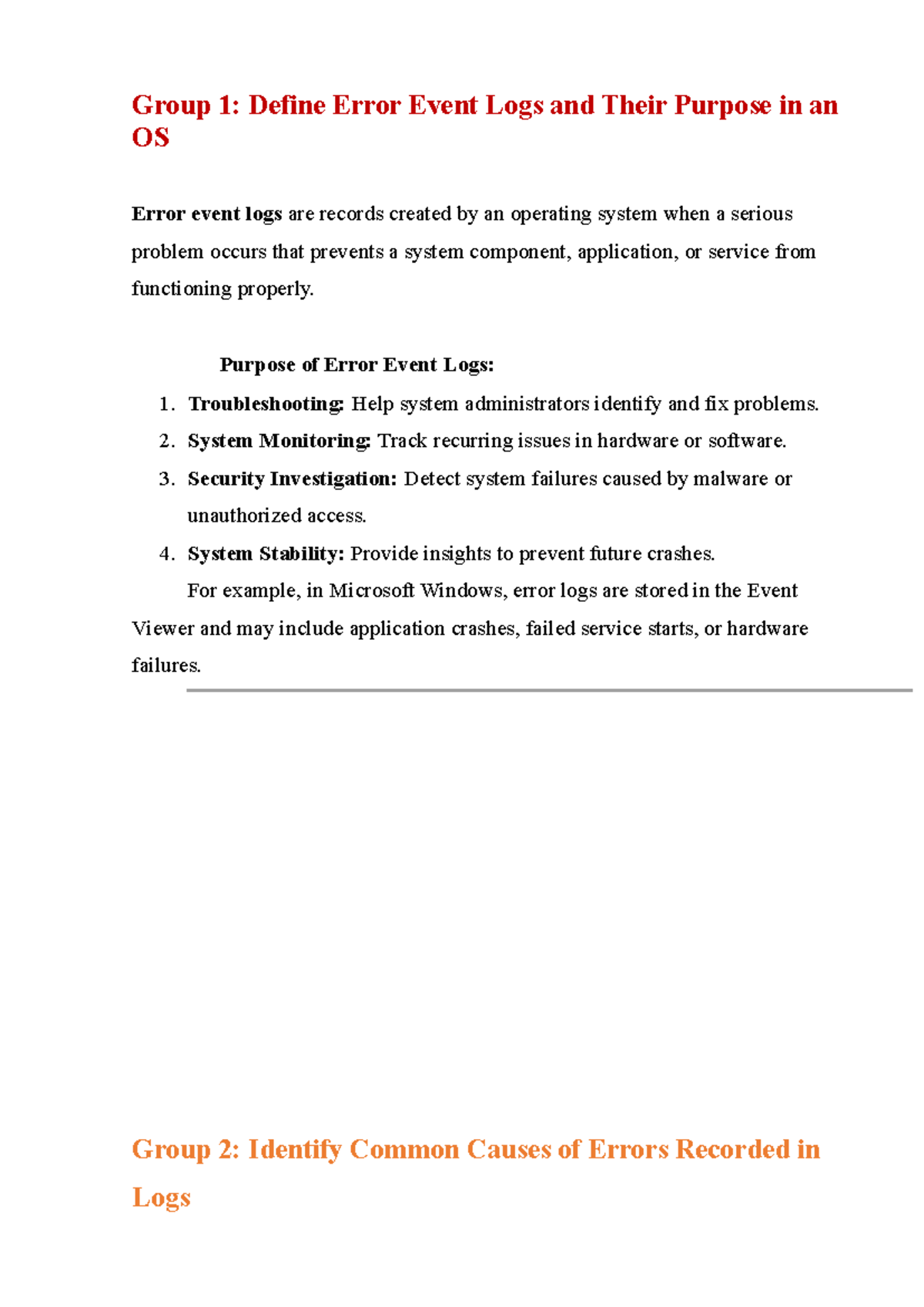 CS101: Understanding Error Event Logs and Their Importance in OS - Studocu