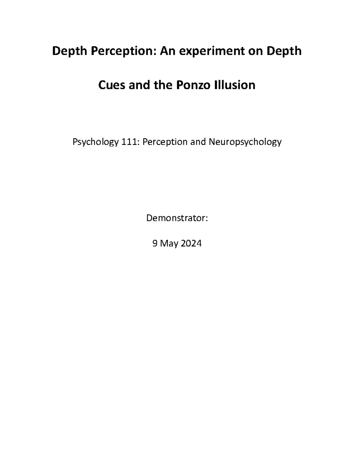 PSYC 111 Lab Report: Depth Cues and the Ponzo Illusion Experiment - Studocu