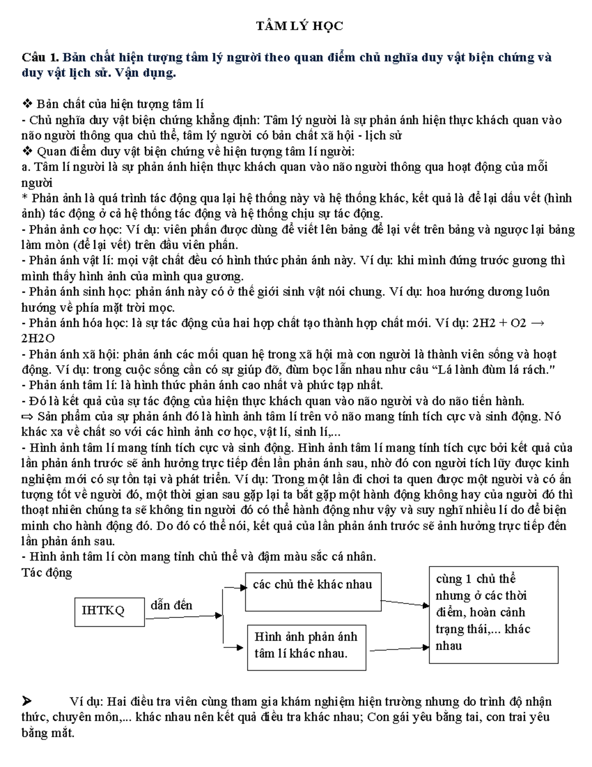 HỌC PHẦN TÂM LÍ - Tâm Lý Học Đại Cương 1: Bản Chất Tâm Lý Người - Studocu