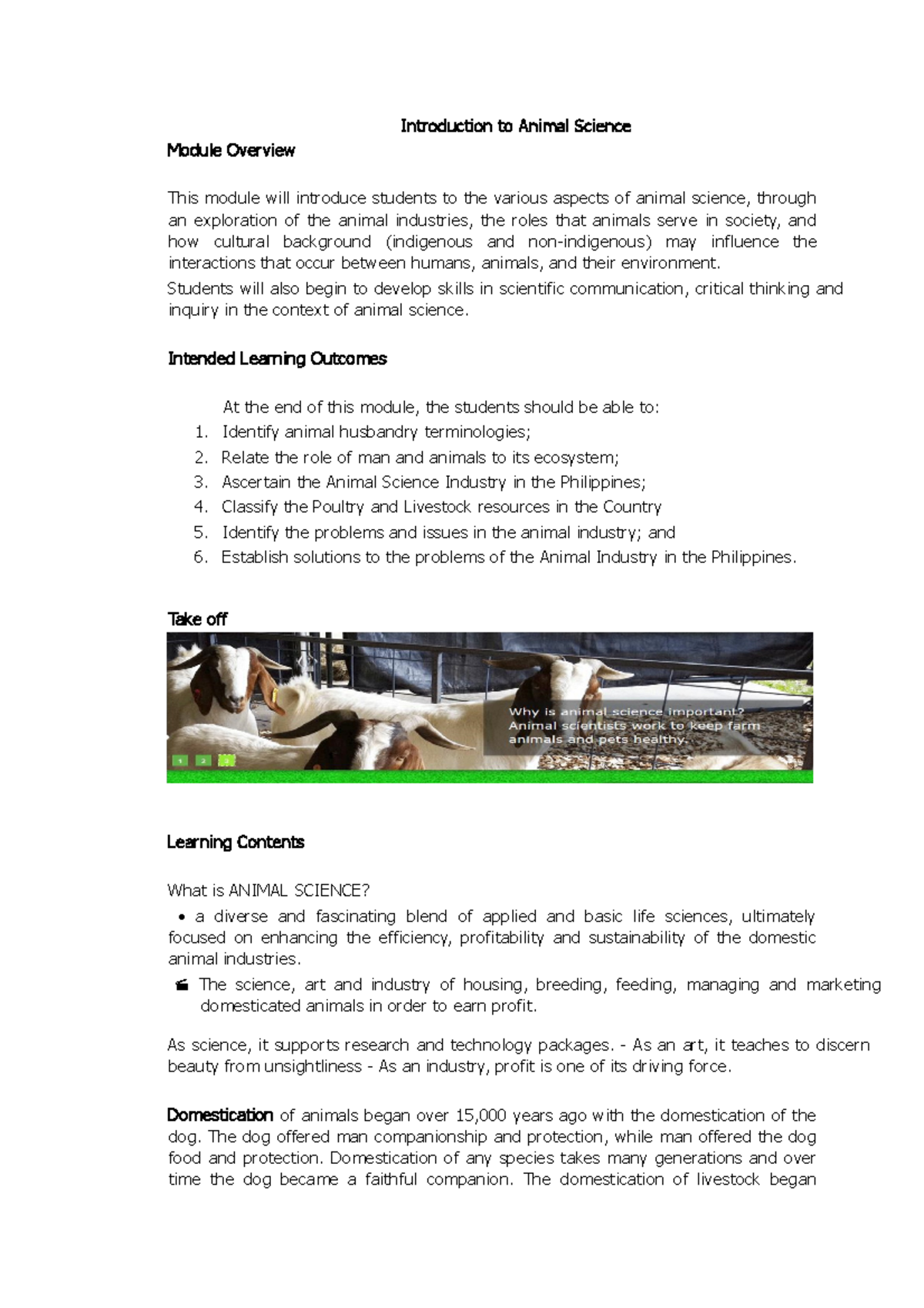 Introduction to Animal Science (ANSC 101): Module Overview and Insights ...