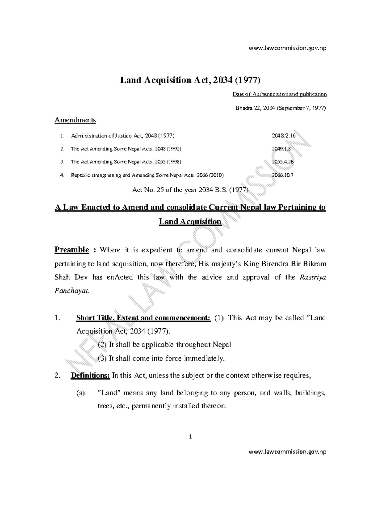 Land Acquisition Act, 2034 (1977) - Comprehensive Overview and ...