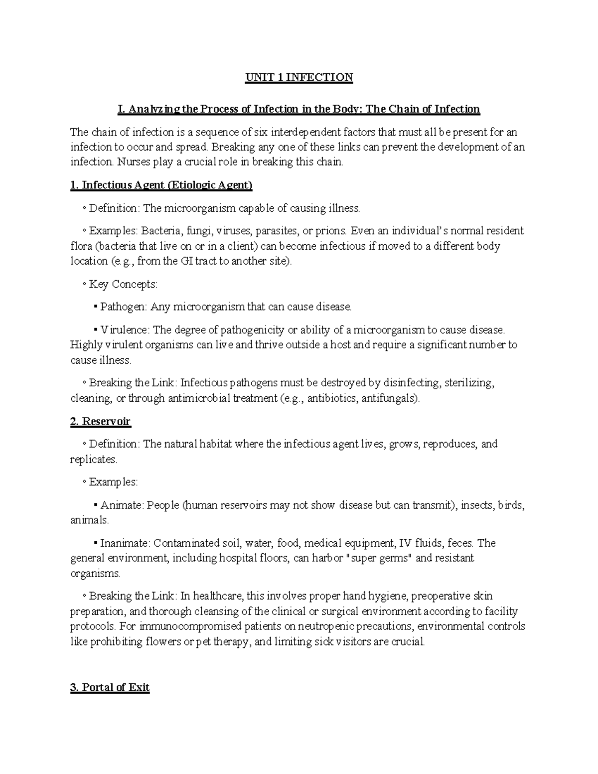 Unit 1 INFE - Study Guide: Understanding the Chain of Infection - Studocu