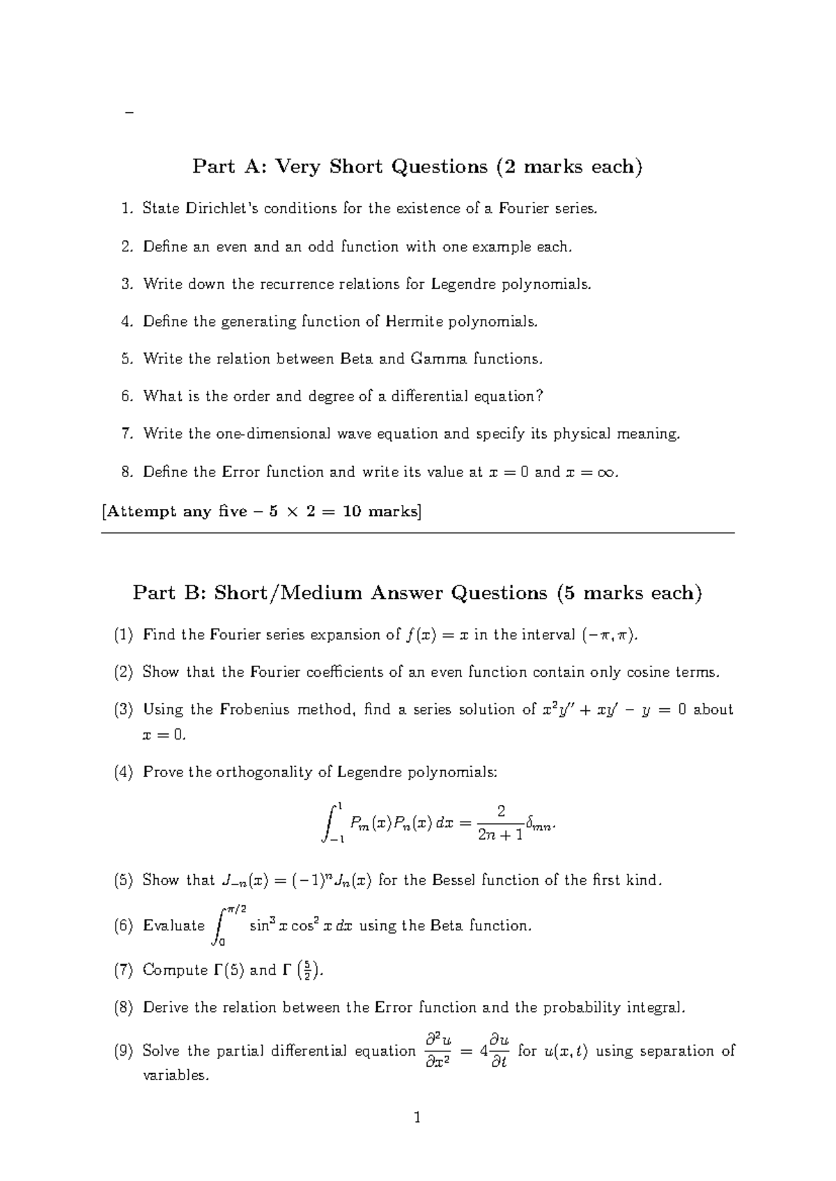 C9: Sample Questions on Fourier Series and Differential Equations - Studocu