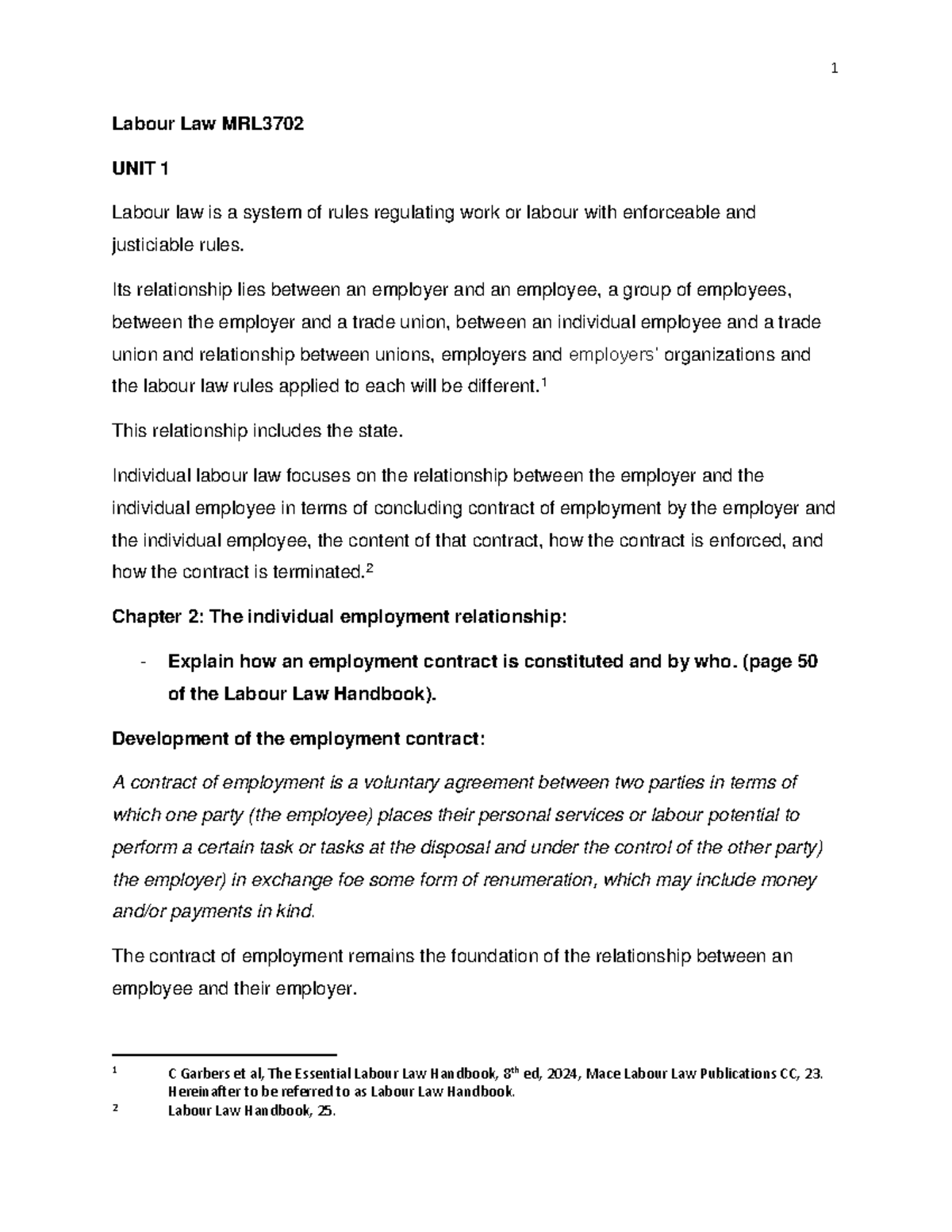 MRL3702 - Chapter 2: Understanding Employment Contracts in Labour Law ...