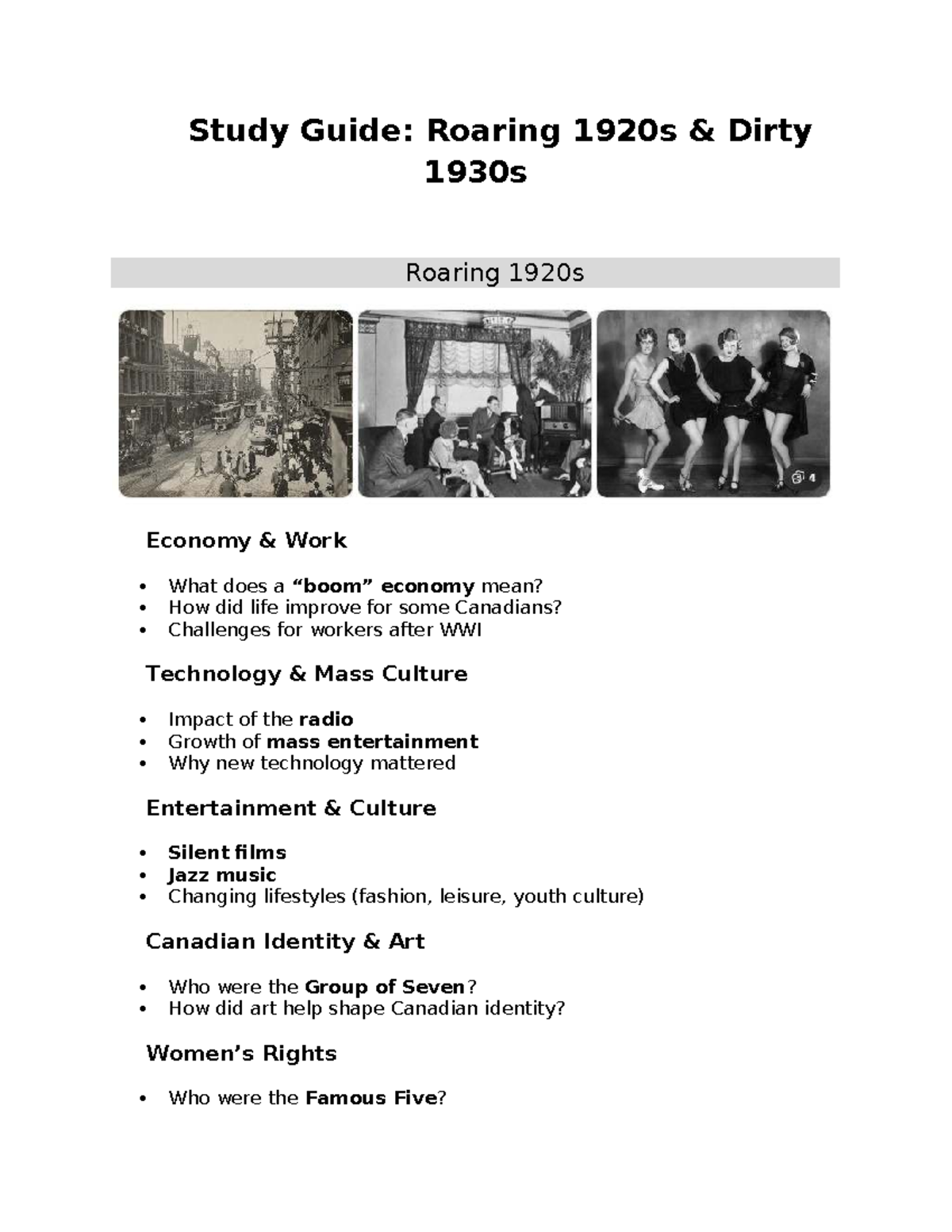 Unit Test Study Guide: Roaring 1920s & Dirty 1930s Insights - Studocu