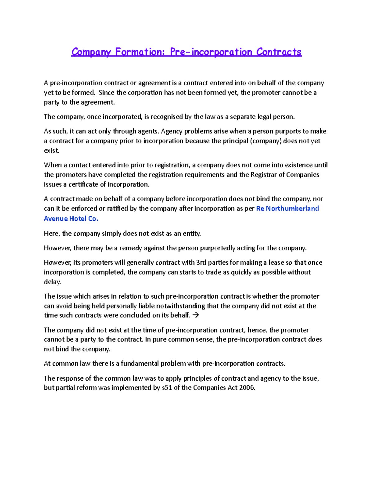 Pre-incorporation Contracts and Company Formation (LAW-202) - Studocu