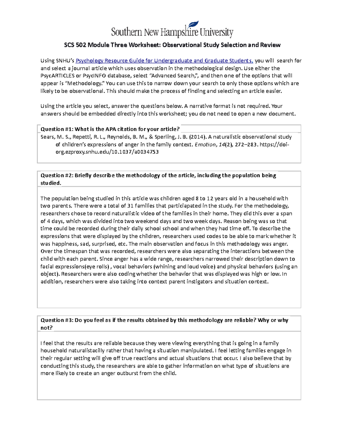 SCS 502 Module Three Observational Study Worksheet and Review - Studocu