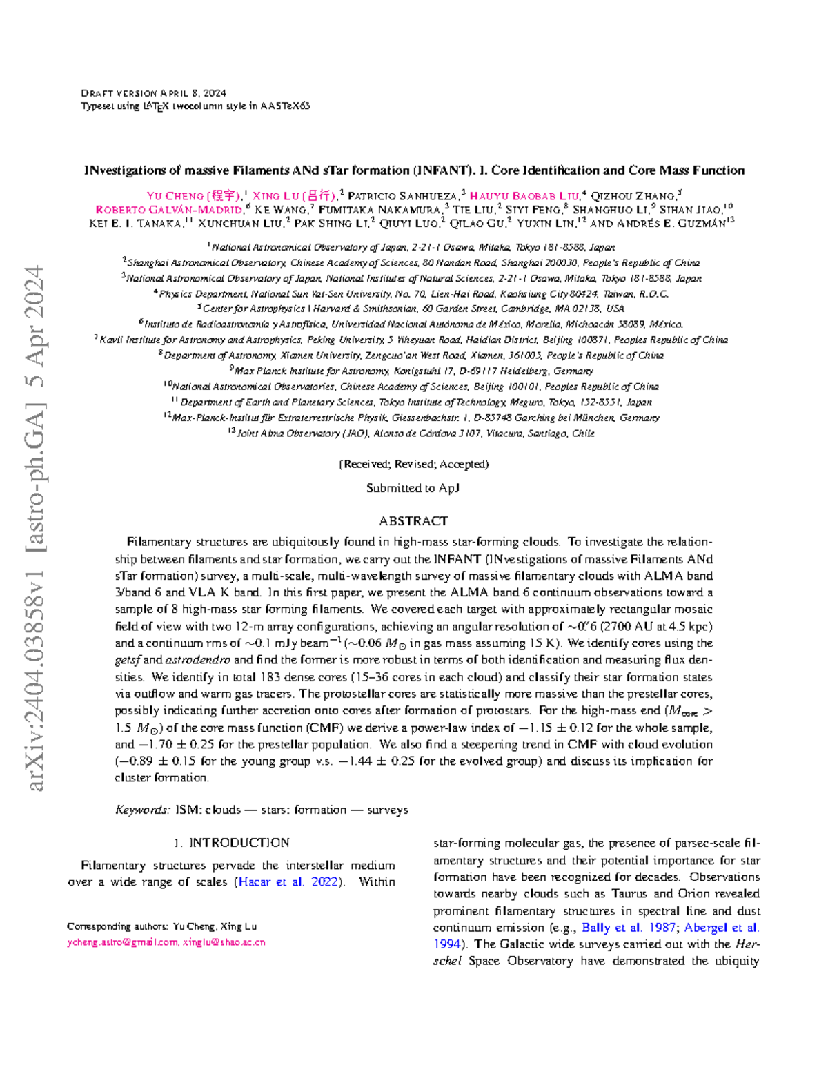 INFANT I: Core Identification & Mass Function in High-Mass Star ...