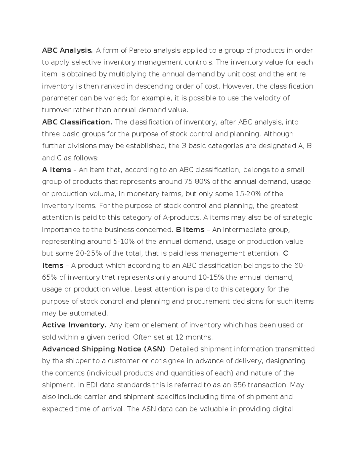 ABC Analysis Overview - Inventory Management Insights - Studocu