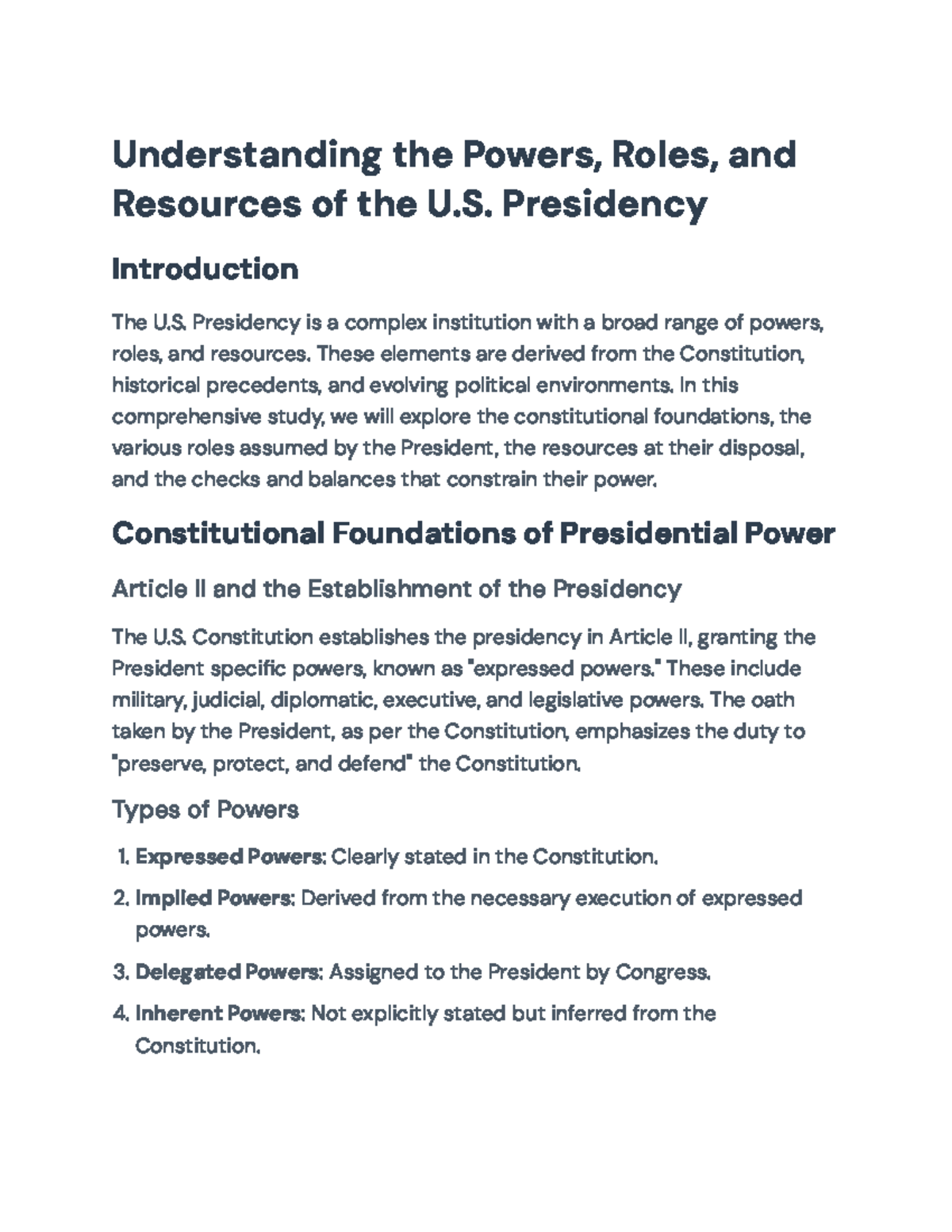 Understanding the Powers, Roles, and Resources of the U.S. Presidency ...