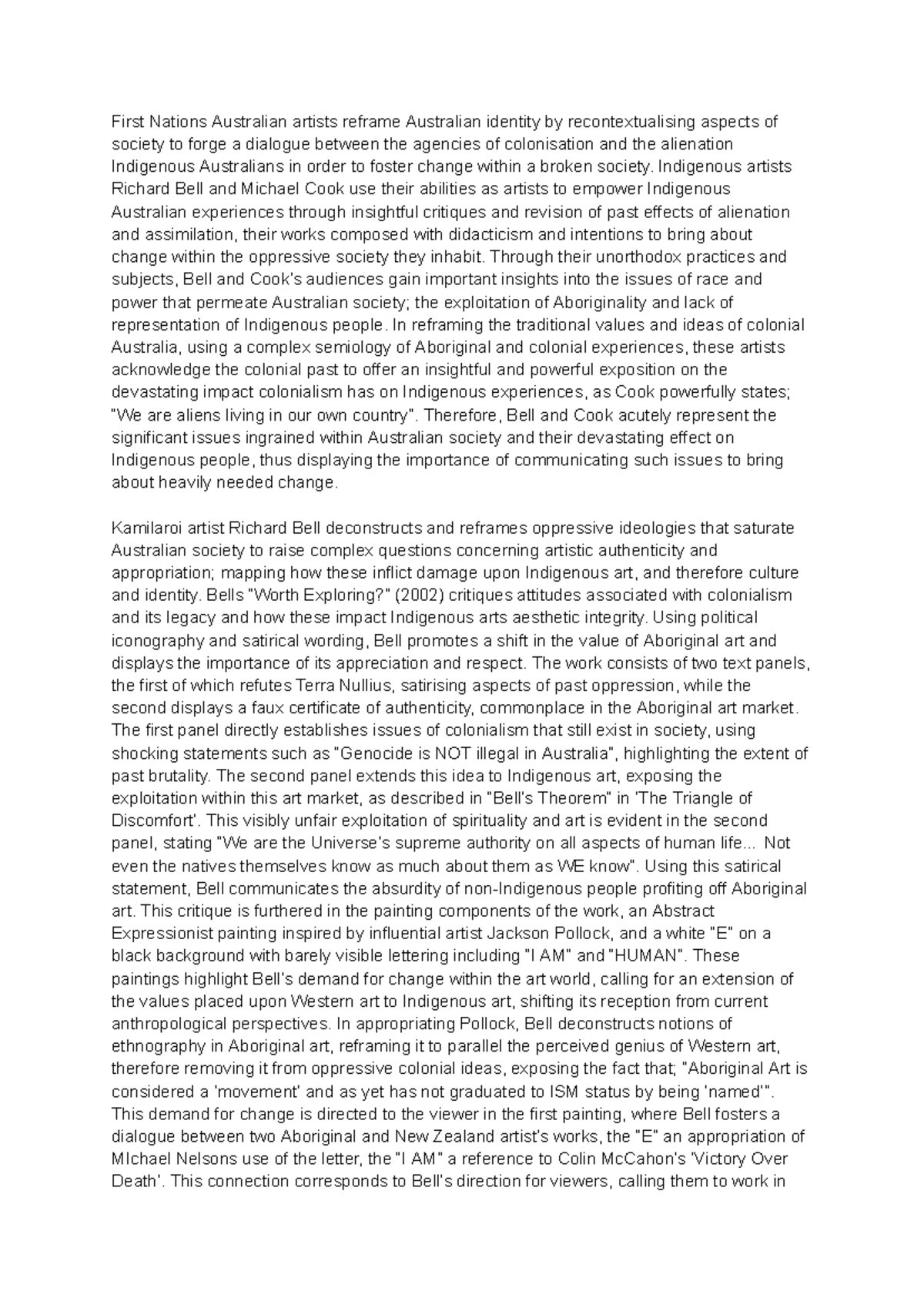 Postcolonial essay 93% - Esvilans - First Nations Australian artists ...