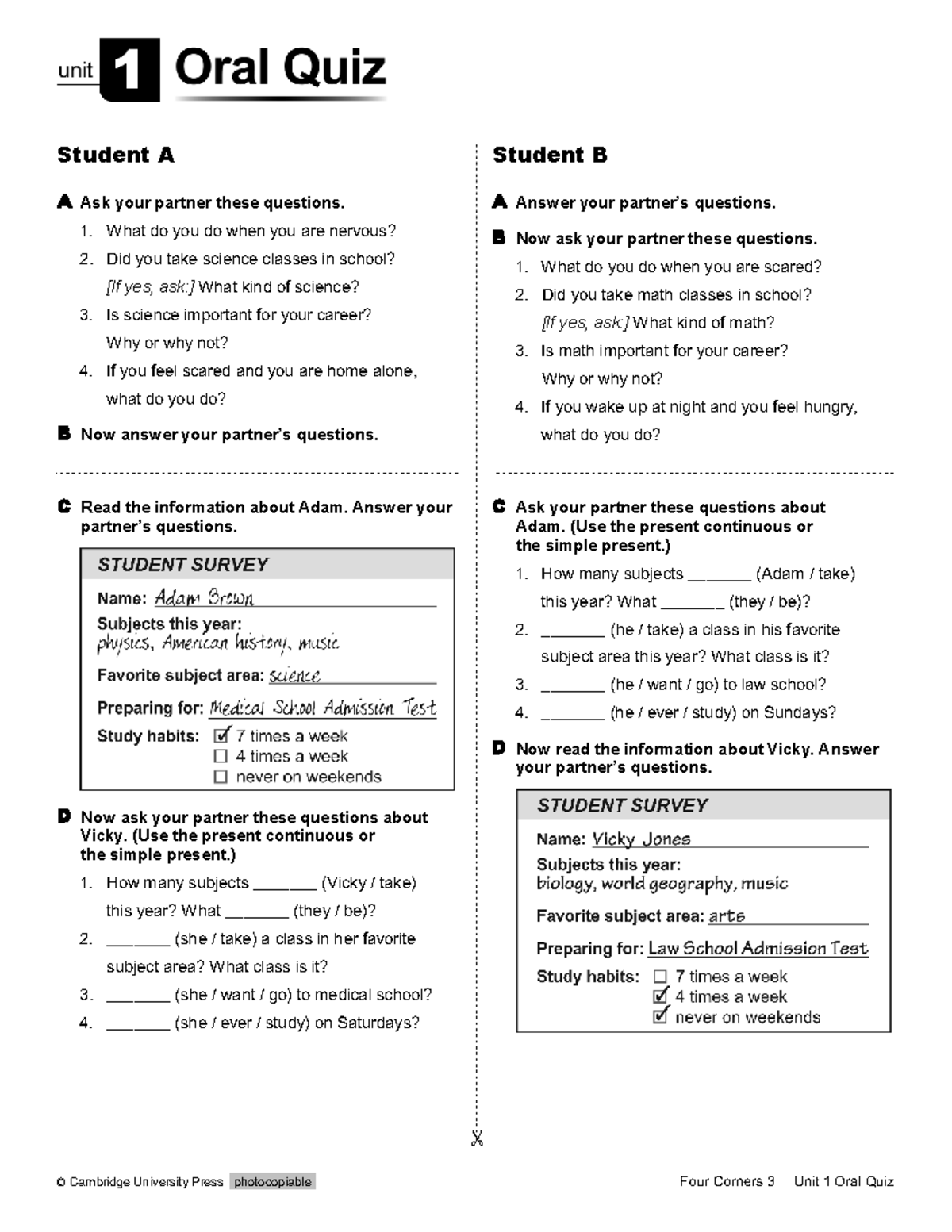 Four Corners 3: UNIT 1 Oral Test Questions and Answers - Studocu
