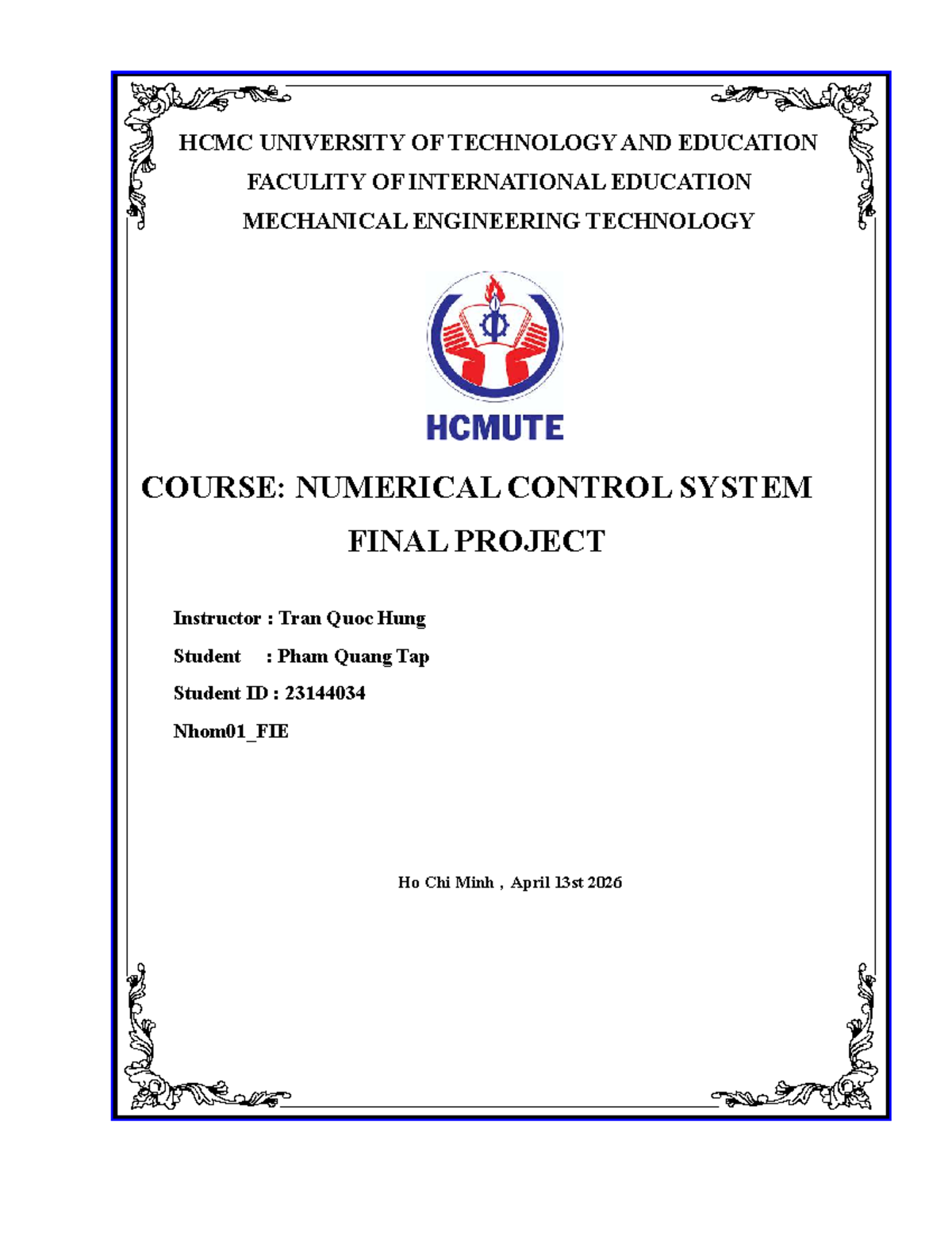 Numerical Control System Final Project - HCMC University of Technology ...