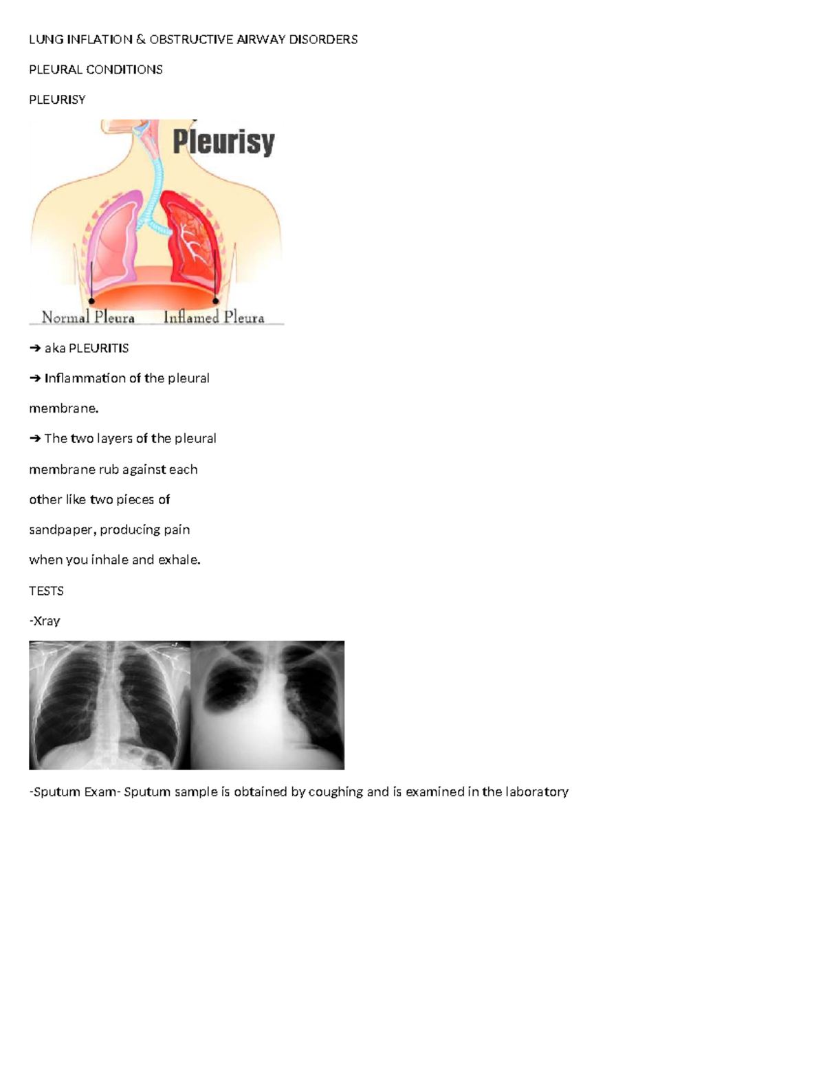LUNG Inflation: Obstructive Airway Disorders & Pleural Conditions - Studocu