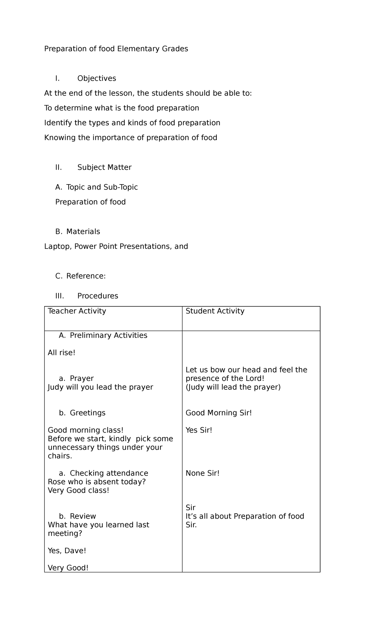 TLE 101: Food Preparation Basics for Elementary Grades - Studocu
