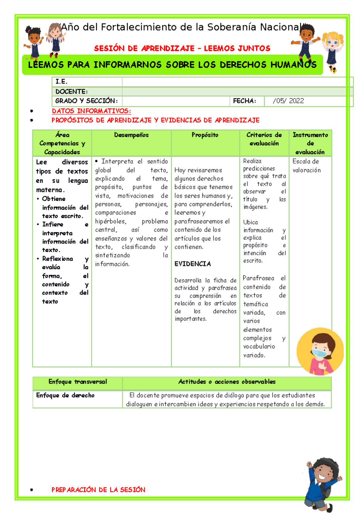 SES-LUN- Leemos sobre los Derechos Humanos en la SESIÓN DE APRENDIZAJE ...