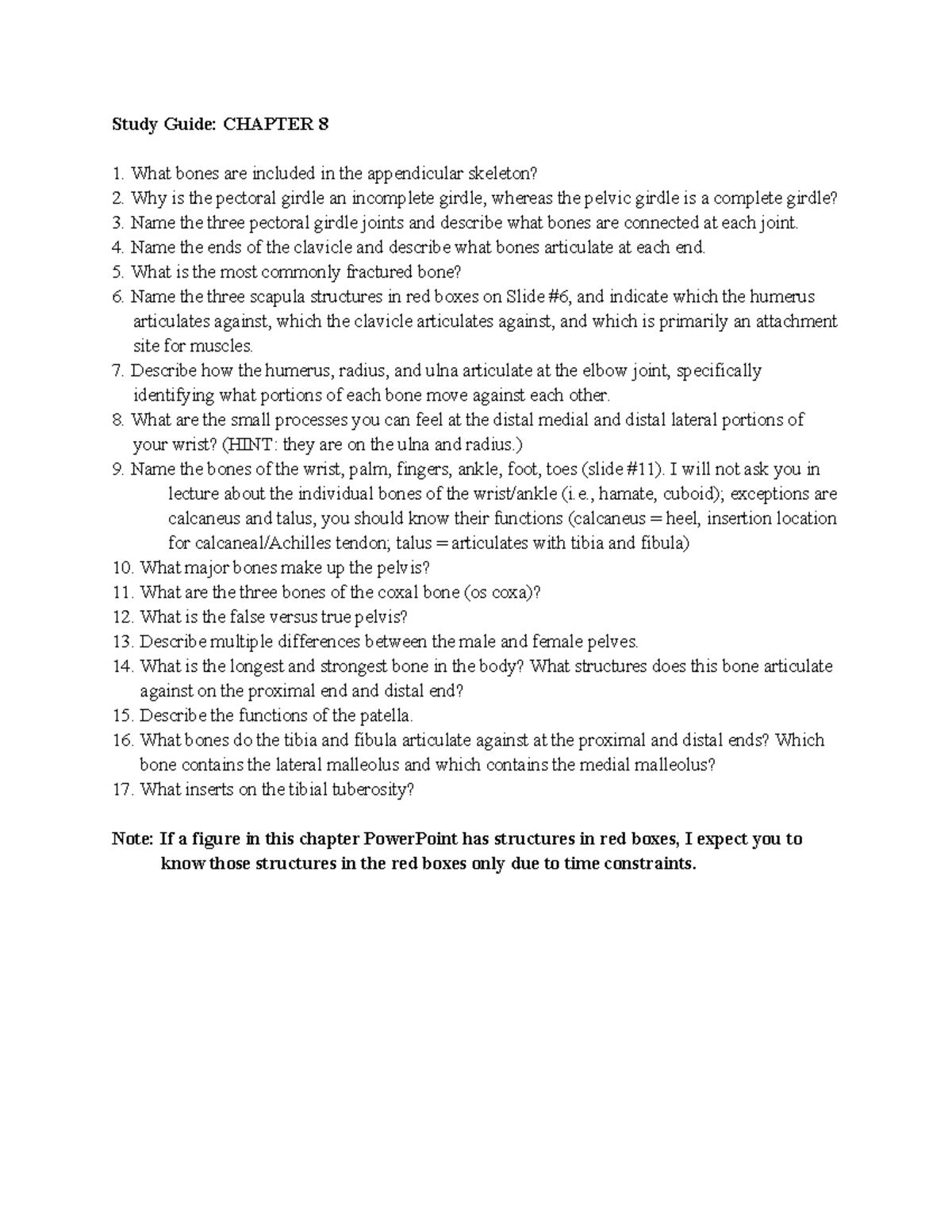 Study Guide: Anatomy of the Appendicular Skeleton (Course Code) - Studocu
