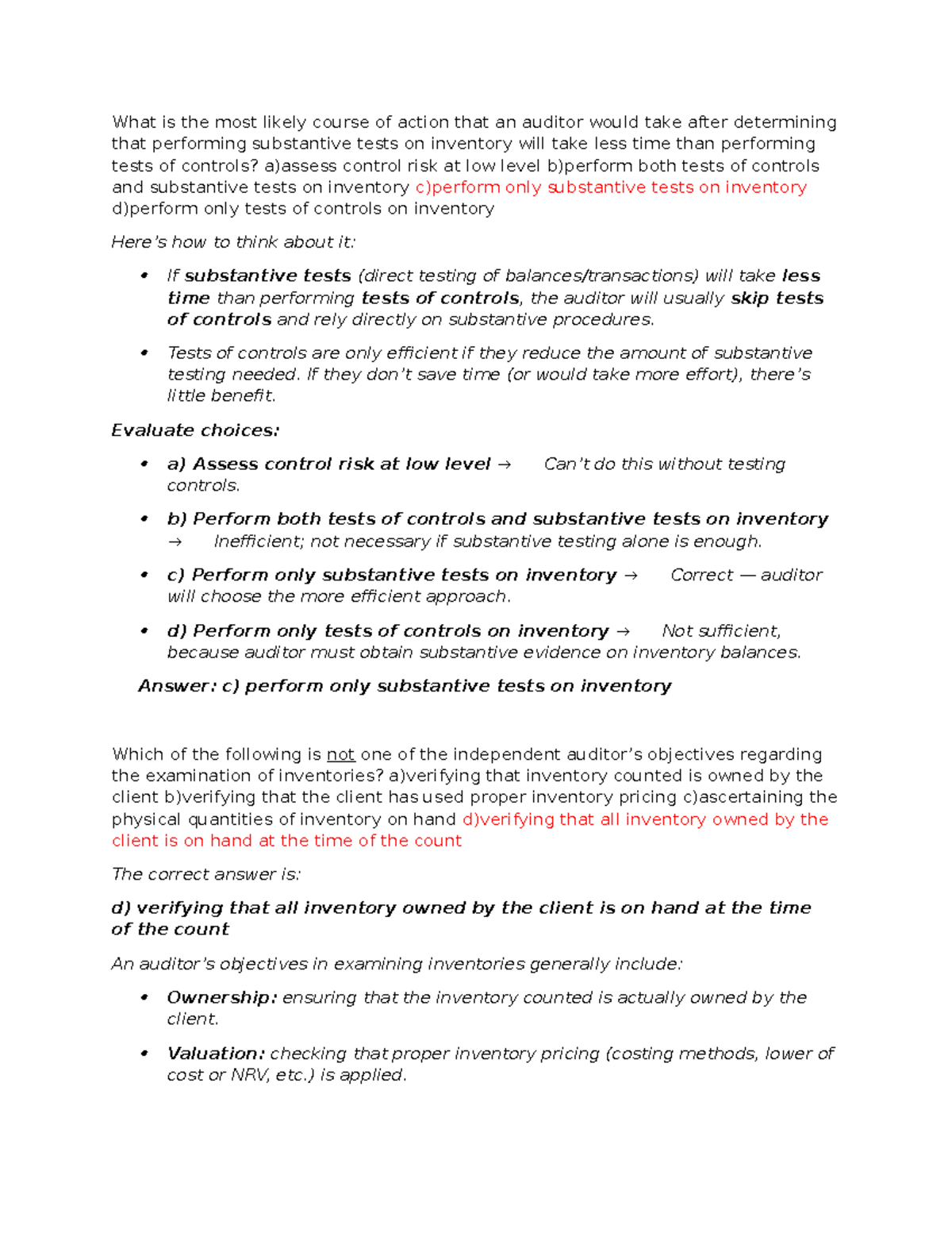 Test Bank: Inventory Auditing Strategies (ACCT 301) - Studocu