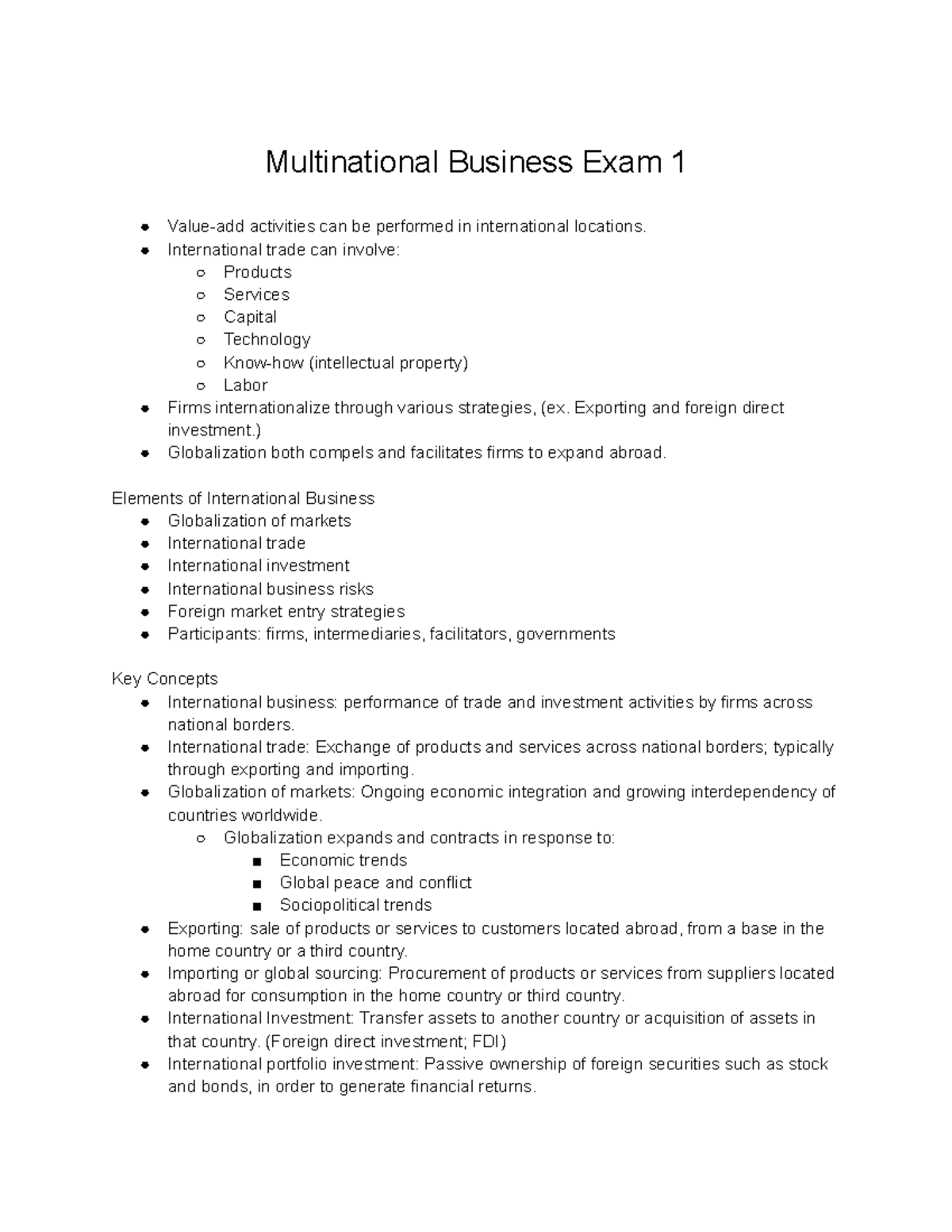 MAN3600 - Multinational Business Exam 1 Lecture Notes - Studocu