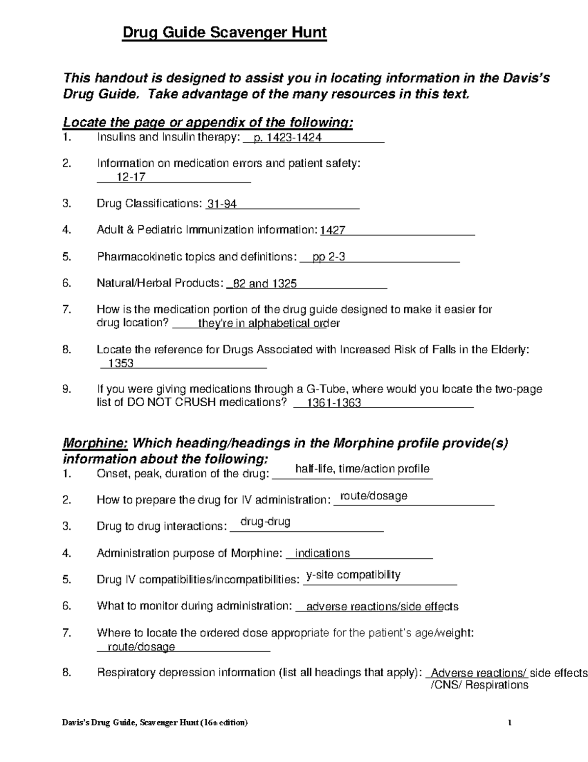 Davis Drug Guide Scavenger Hunt - Week 1 Assignment (16th Ed.) - Studocu