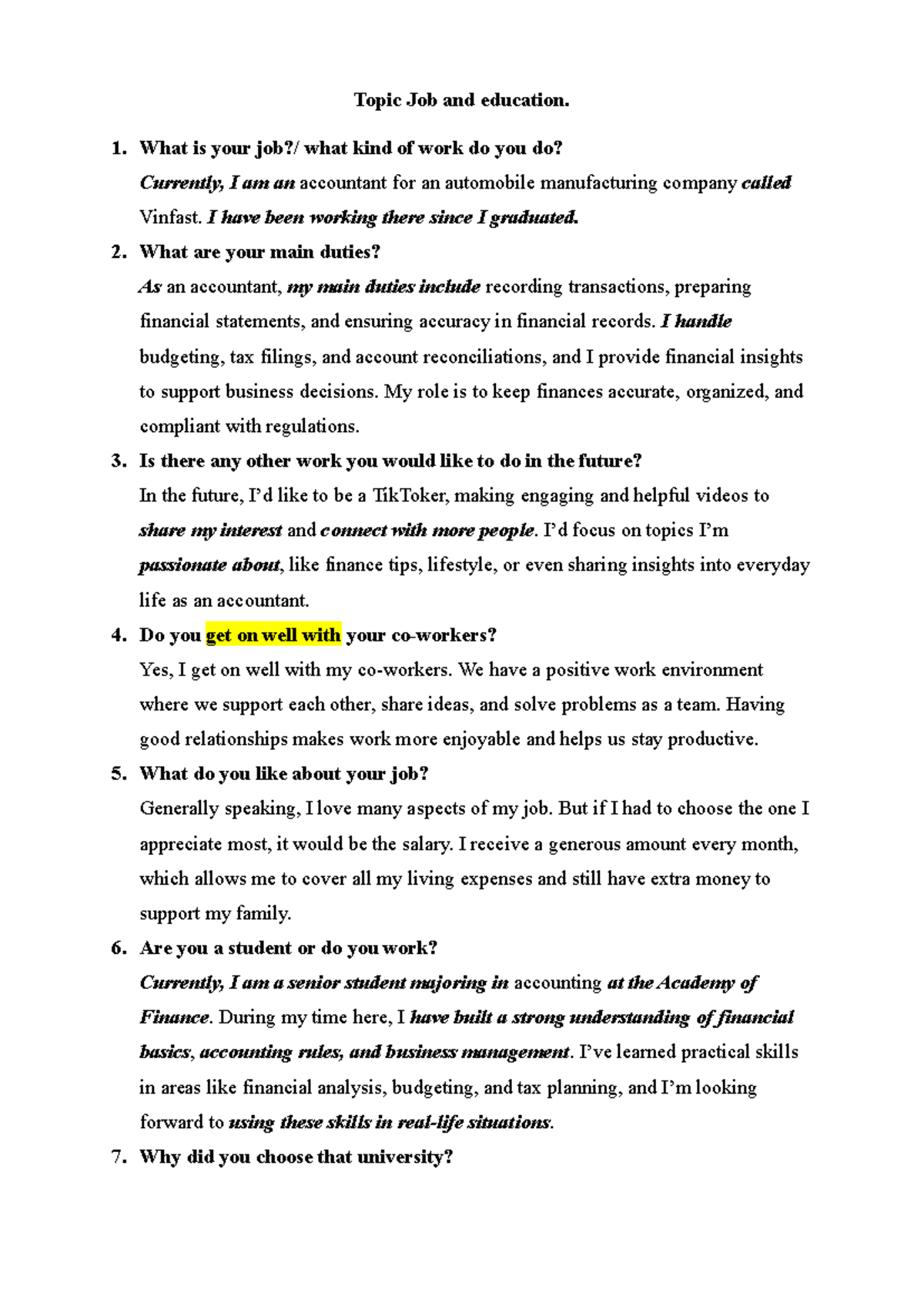 Speaking VSTEP Exam Preparation: Topics on Job, Education, Family, and ...