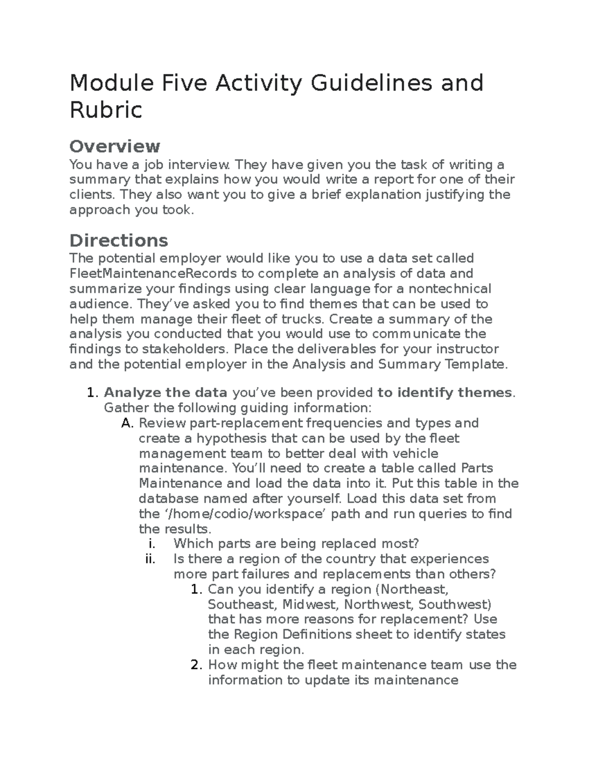 Module Five Activity Guidelines and Rubric - Module Five Activity ...