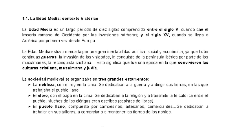 1.1. La Edad Media: Contexto Histórico y Estructura Social - Studocu