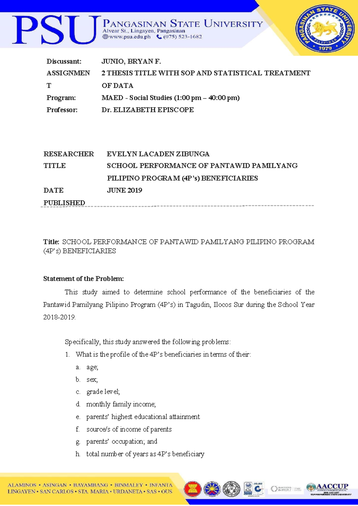 MAED Social Studies: Thesis on School Performance of Pantawid Pamilyang ...