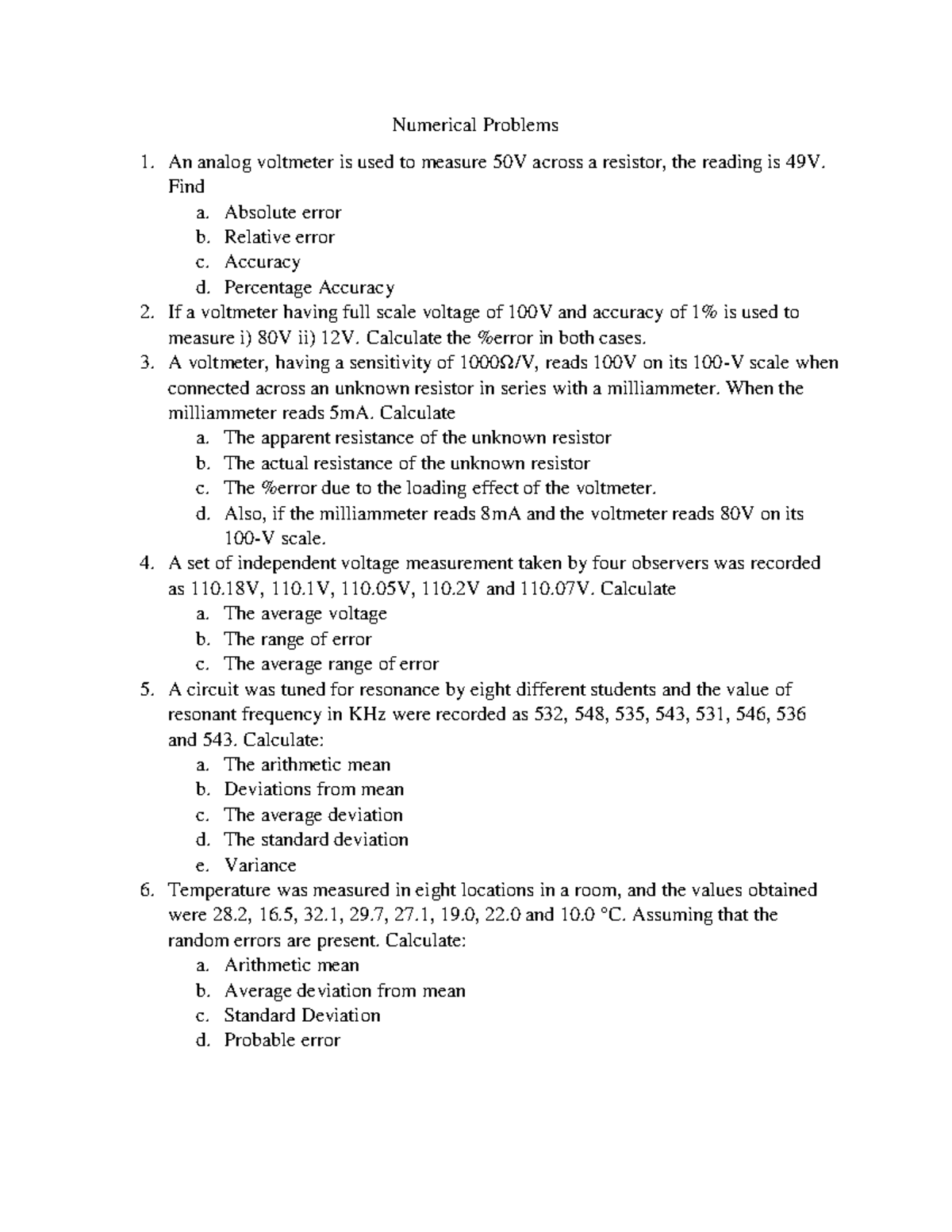 Numerical Problems in Electrical Measurements and Circuits (ENG 101 ...