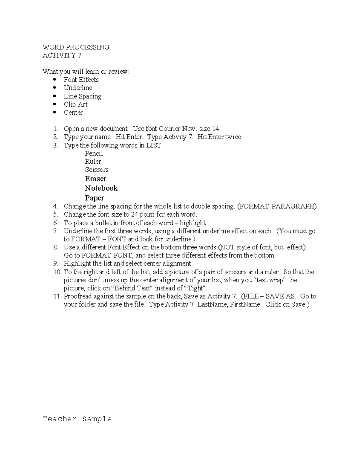 WORD PROCESSING ACTIVITY 7: Font Effects & Formatting Guide - Studocu