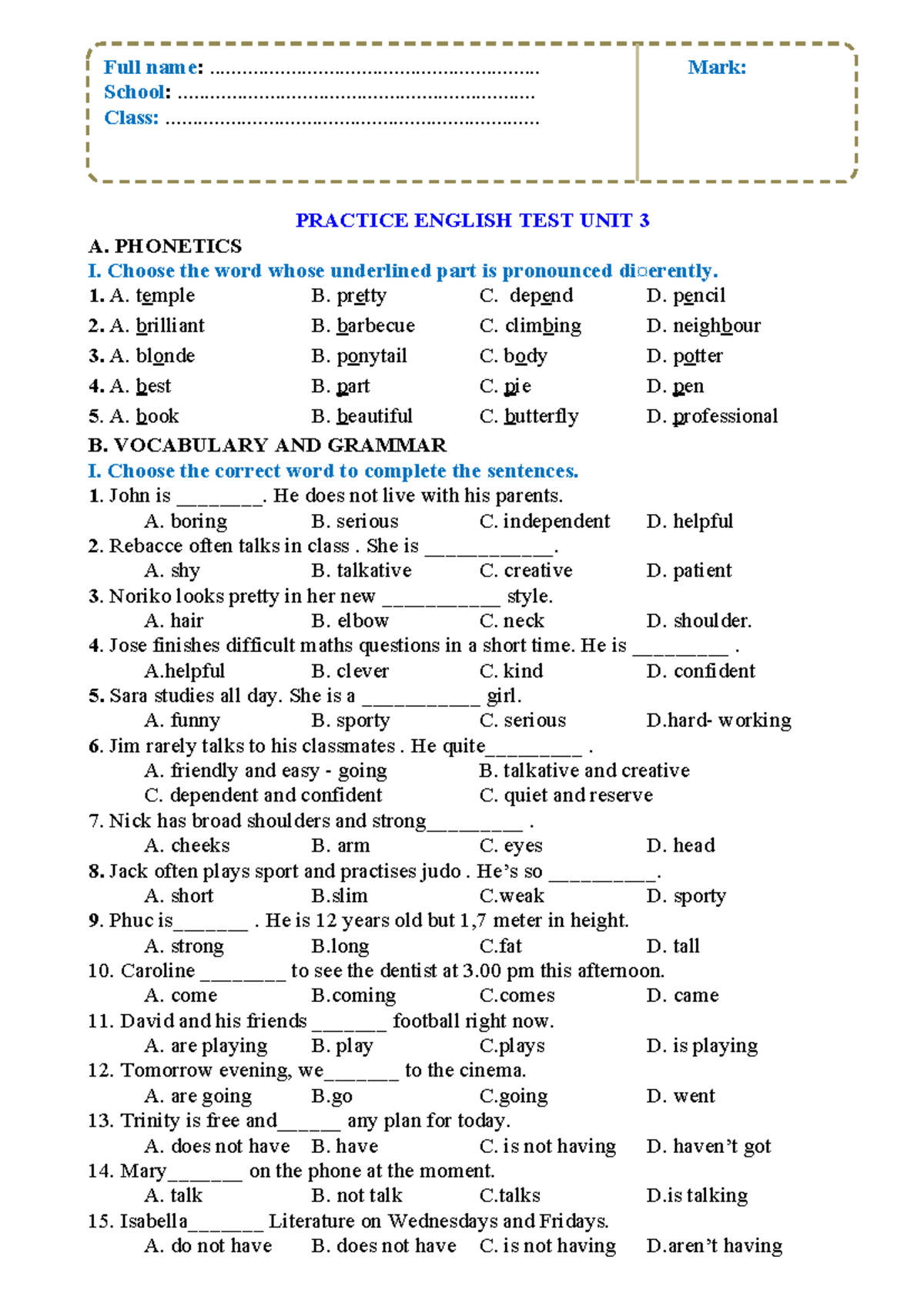 TA 6 Global Practice Test - Unit 3: English Skills Assessment - Studocu