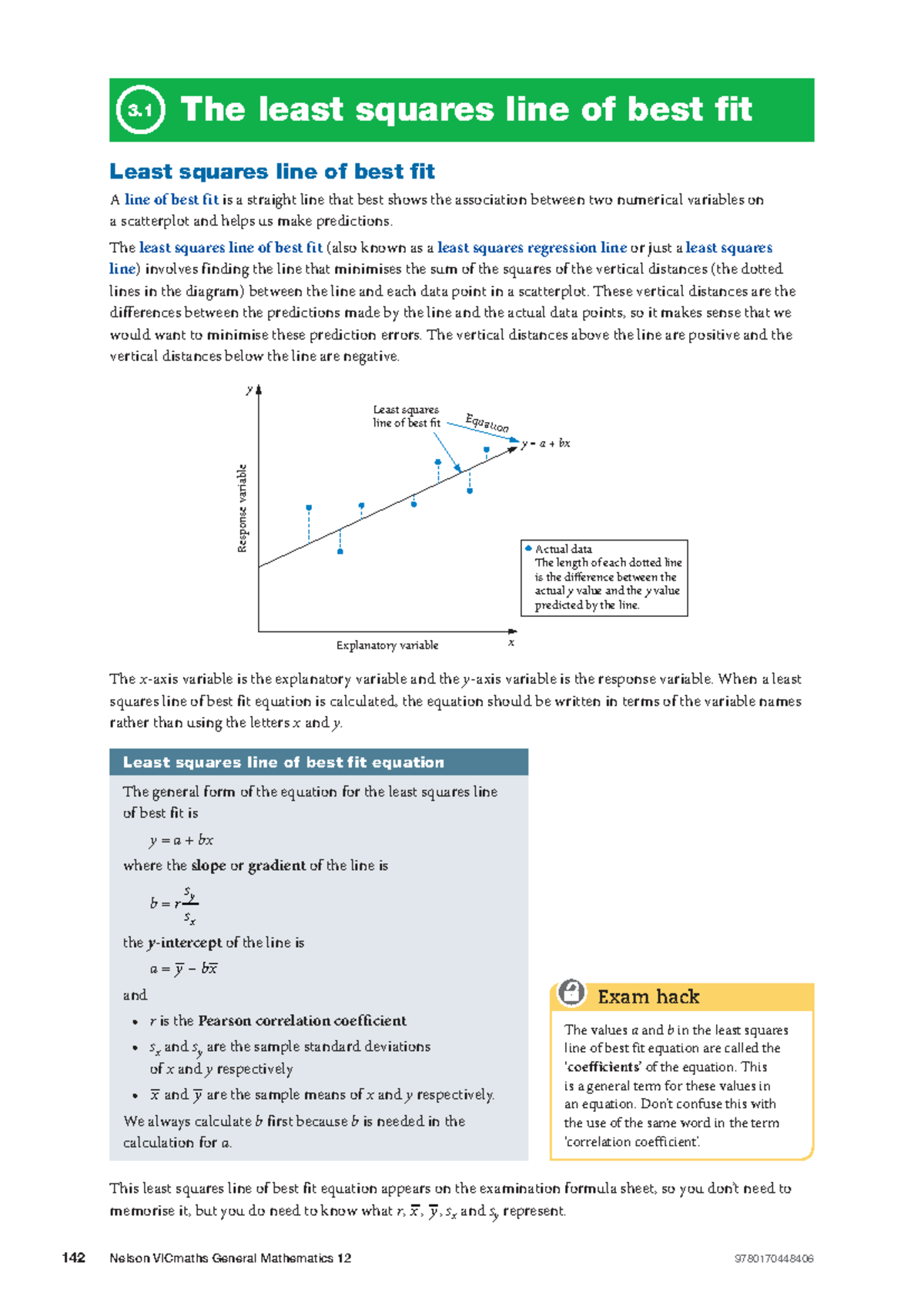 Chapter 3 Summary Notes: Least Squares Line of Best Fit (General Maths ...