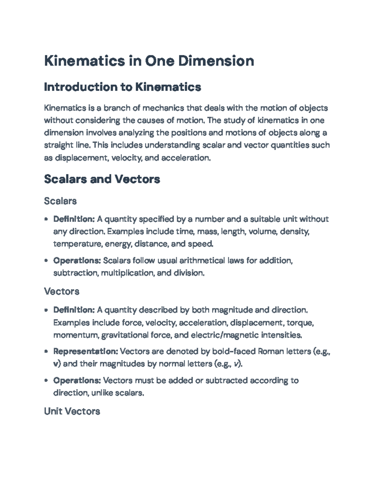 Kinematics in One Dimension: Overview of Motion, Velocity & Acceleration - Studocu